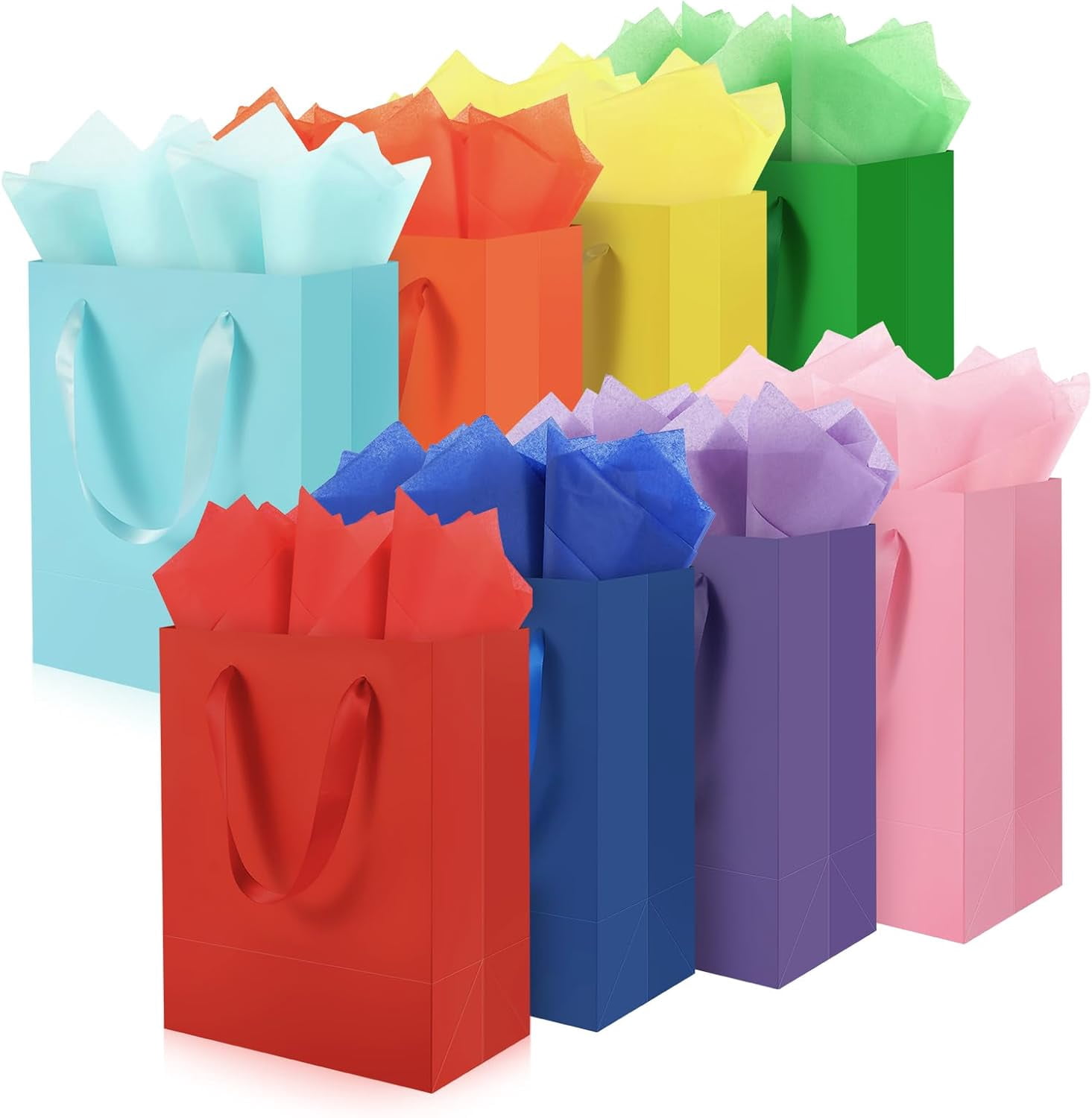 8 Pack Medium Gift Bags With Handles and 16 Tissue Paper, 8" X 5" 10 ...