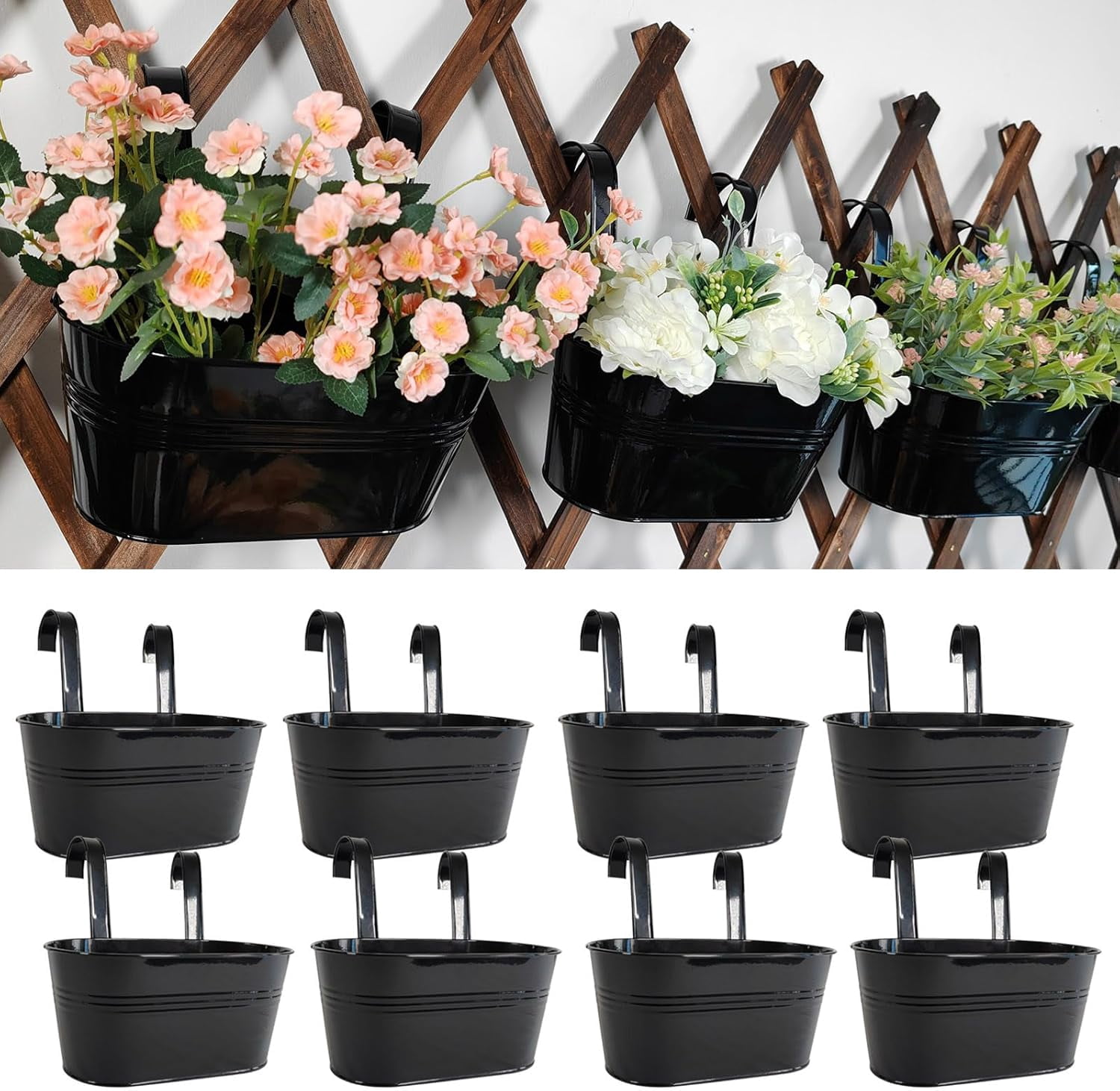 8 Pack Metal Hanging Planter for Outdoor Plants, 10 Inch Black Fence ...