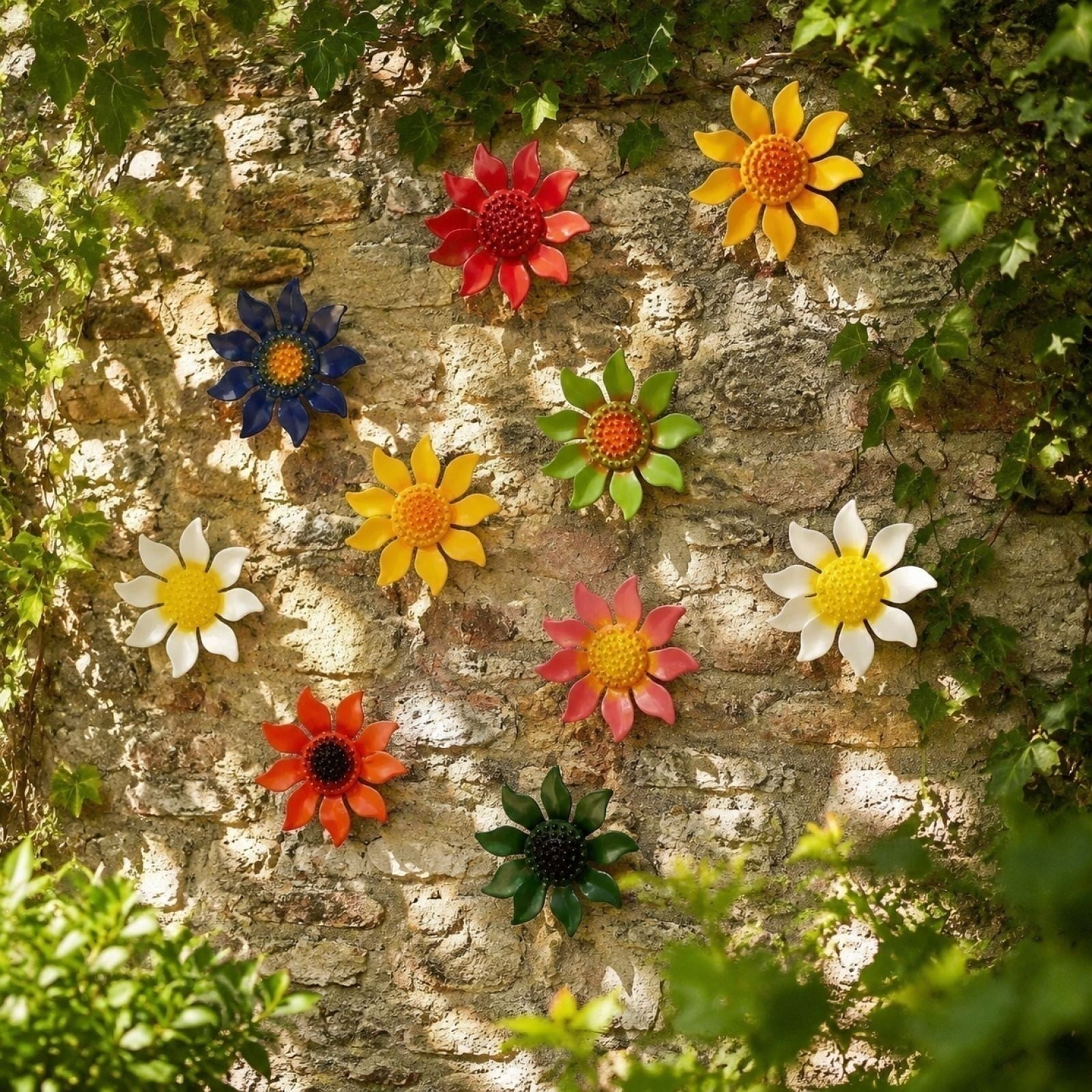 8 Pack - Metallic Sunflower Wall Decor - Iron Garden Art for Fence ...