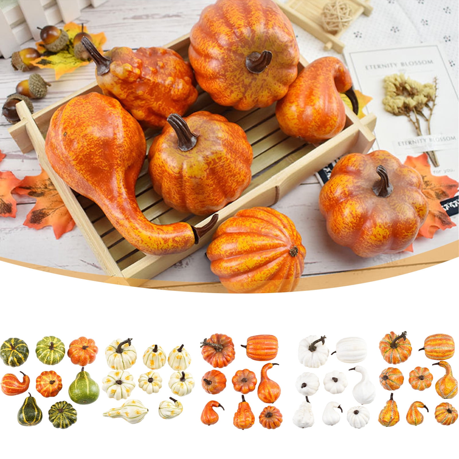 8 Pack Mini Artificial Lifelike Cucurbit Fall Pumpkins for Home Garden ...
