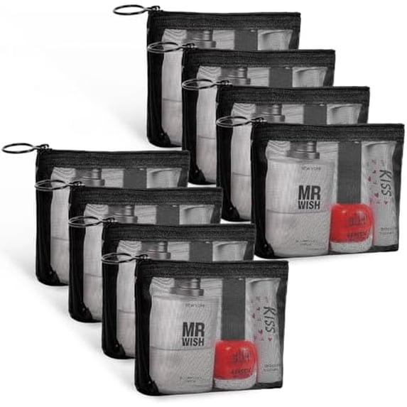 8 Pack Mini Zipper Mesh Makeup Bags, Nylon Cosmetic Bags Toiletry Purse ...