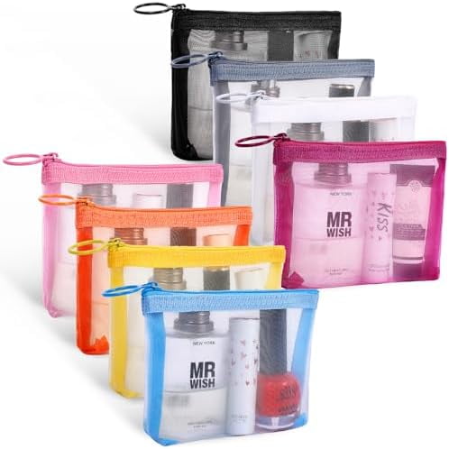8 Pack Mini Zipper Mesh Makeup Bags, Nylon Cosmetic Bags Toiletry Purse ...