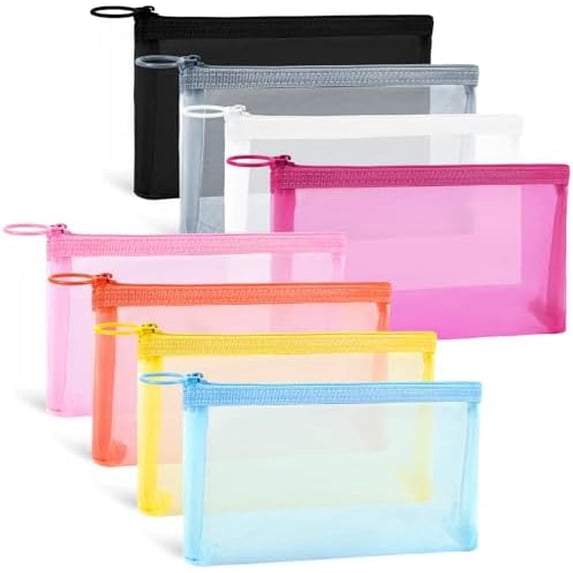 8 Pack Mini Zipper Mesh Makeup Bags, Nylon Cosmetic Bags Toiletry Purse ...