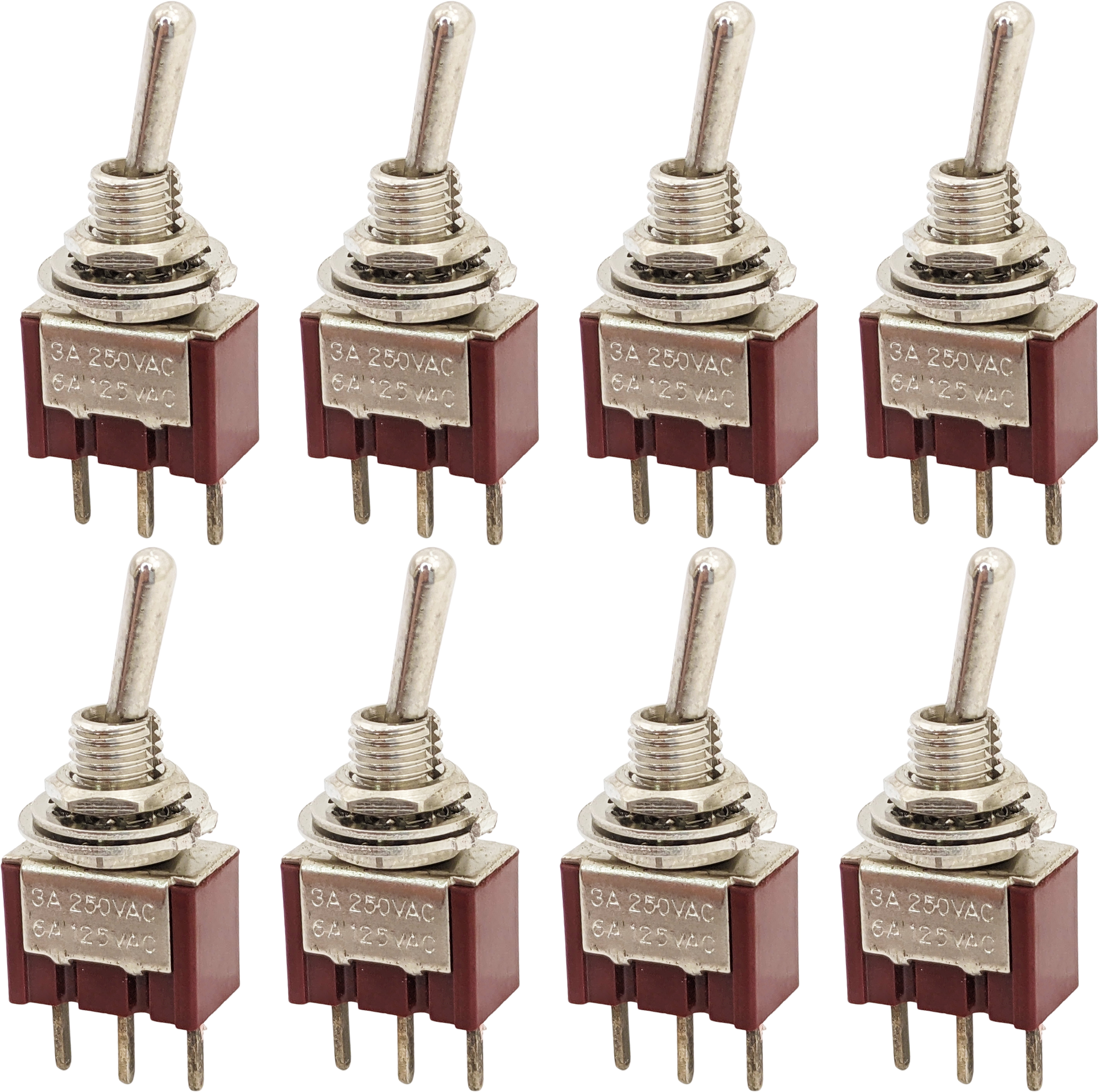 8 Pack Miniature SPDT Toggle Switch On-Off-On with 3 Pin PC Leads, 6A ...
