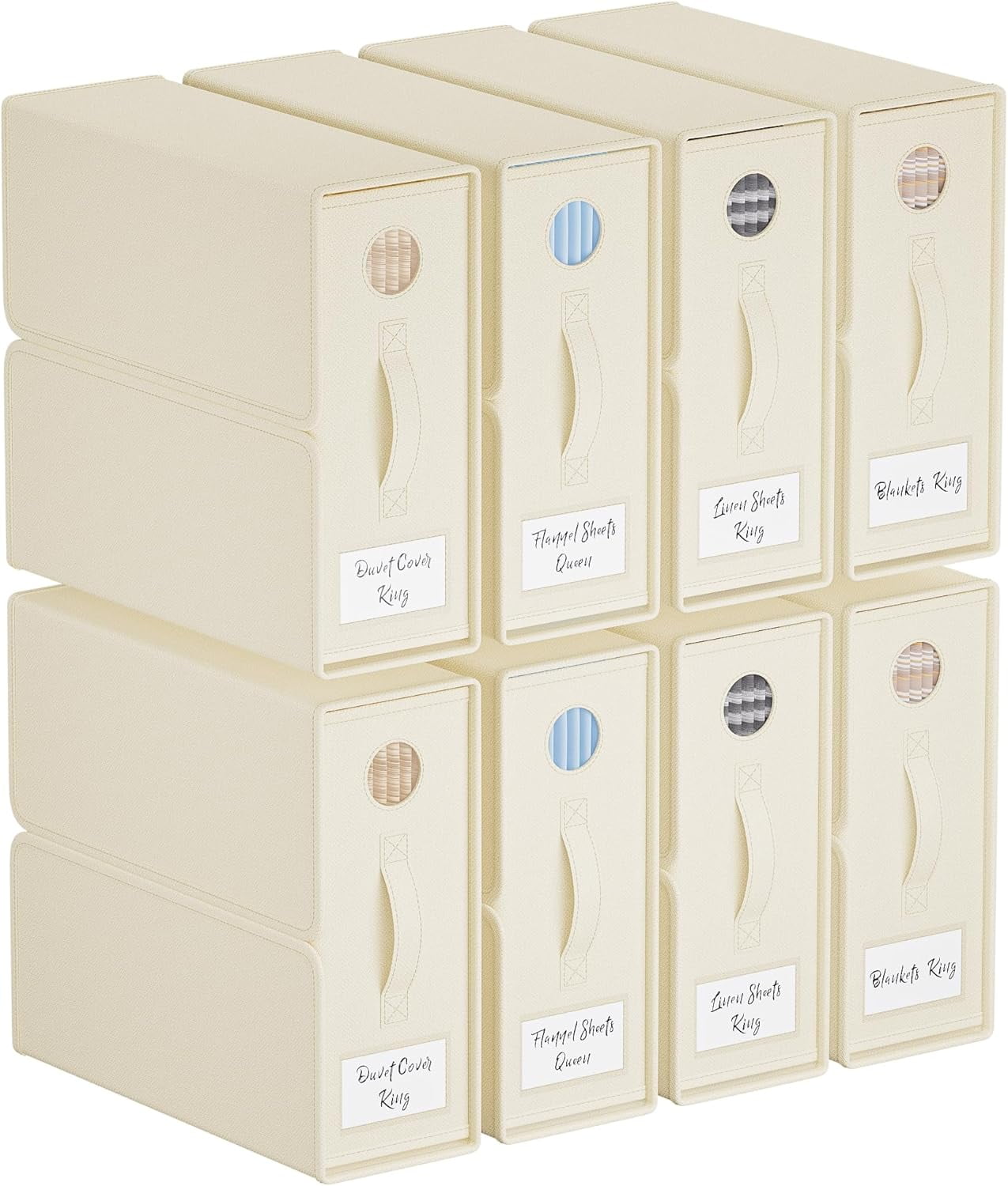 8-Pack Modern Beige Bedding Storage Box, Foldable Linen Bins with ...