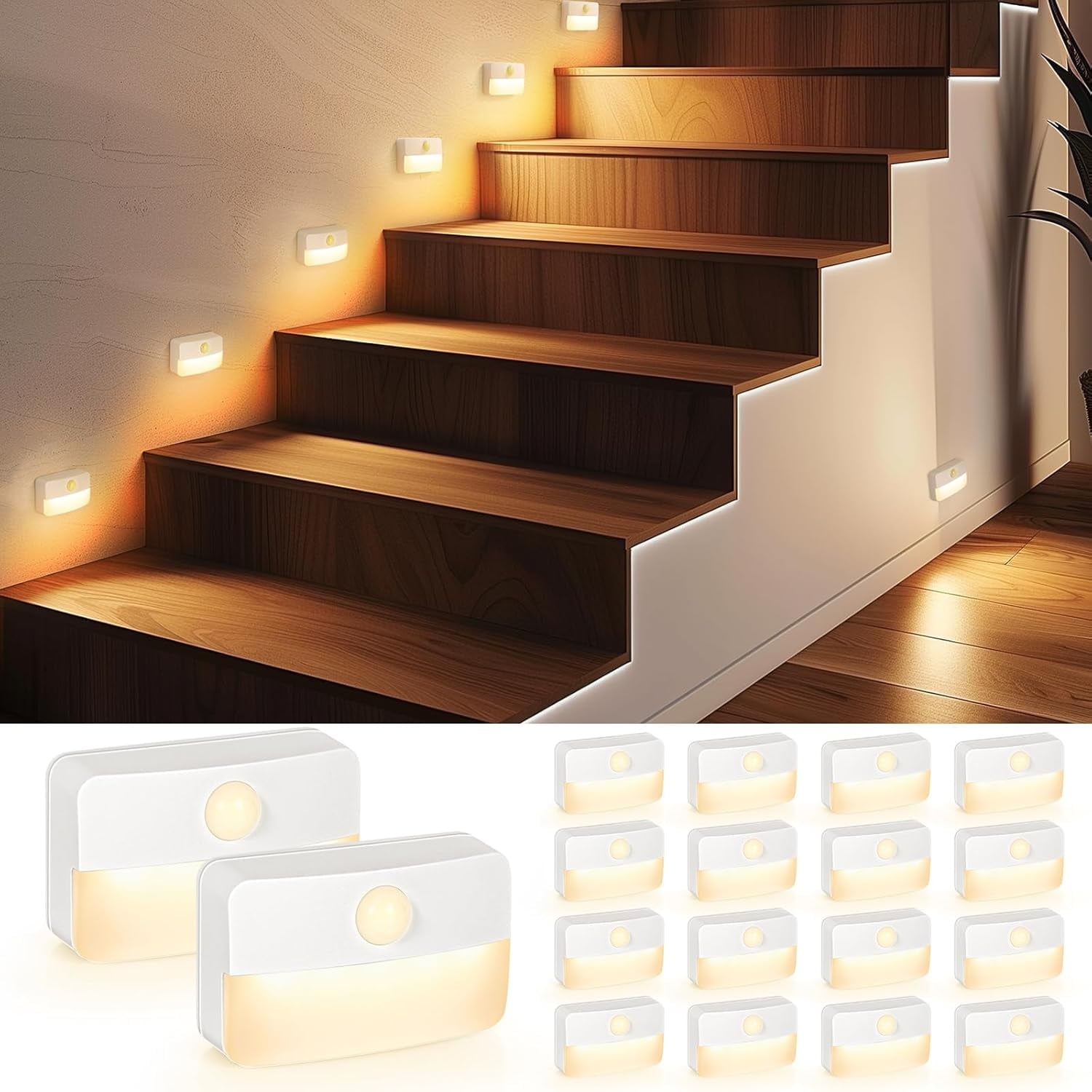 8 Pack Motion Sensor Stair Light for Indoor, Battery Operated Closet ...