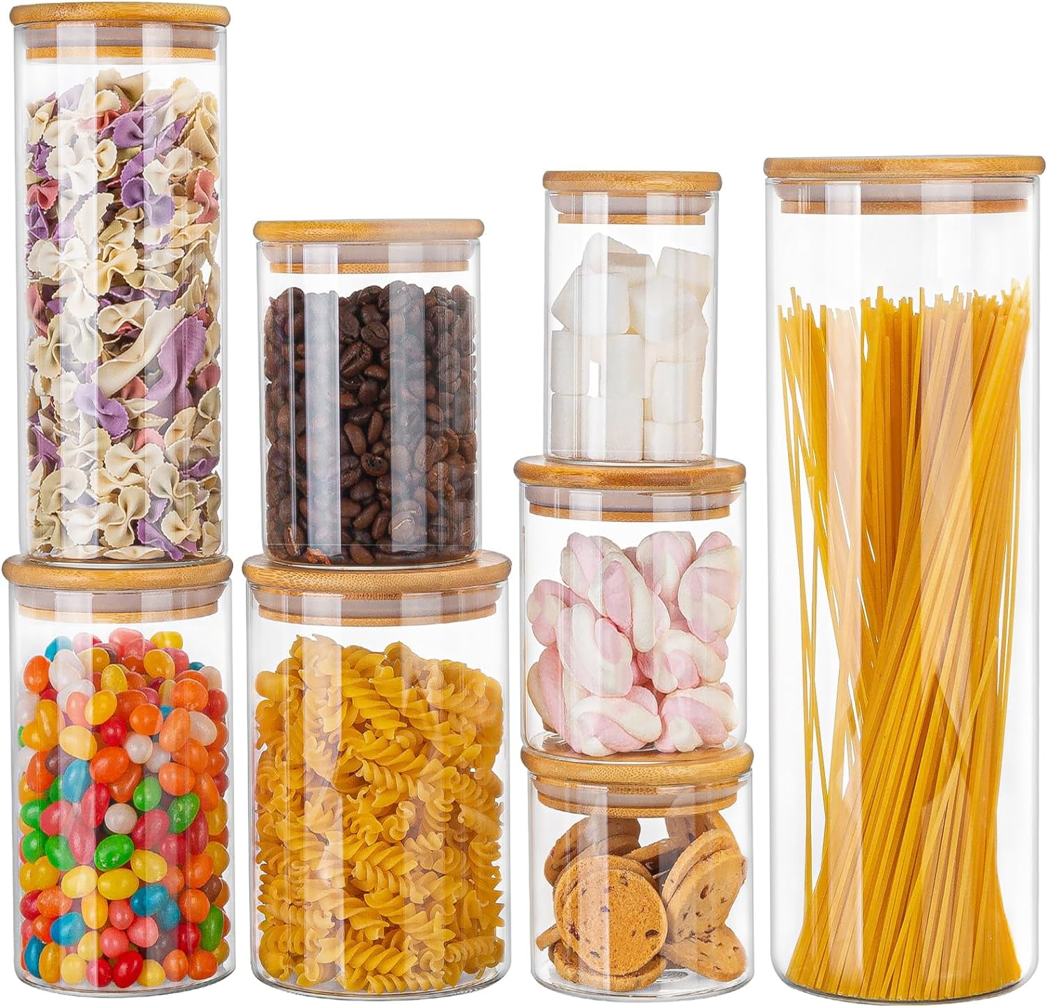 8 Pack Multi Size Glass Jars with Bamboo Lids, Airtight Glass Food ...