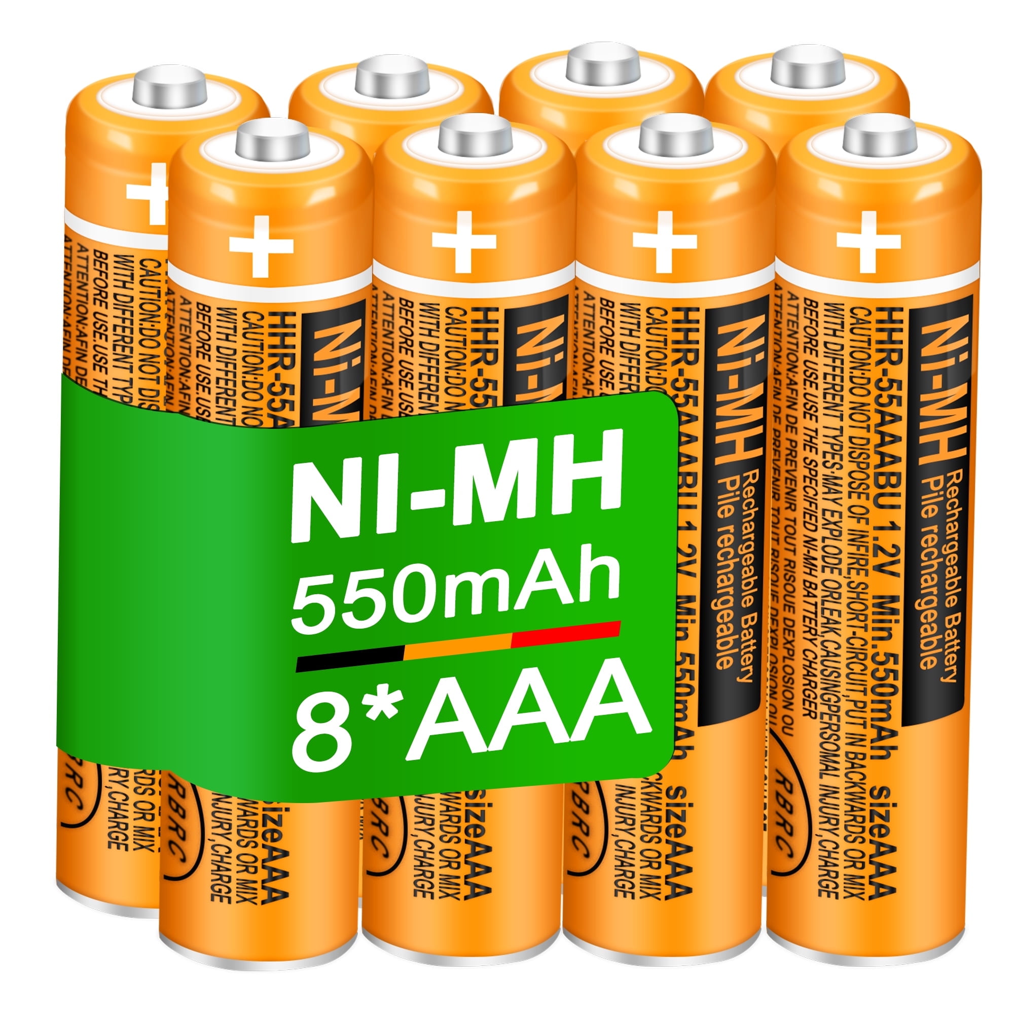 JIGUUN 8 Pack NI-MH AAA Rechargeable Battery 1.2V 550mAh HHR-55AAABU ...