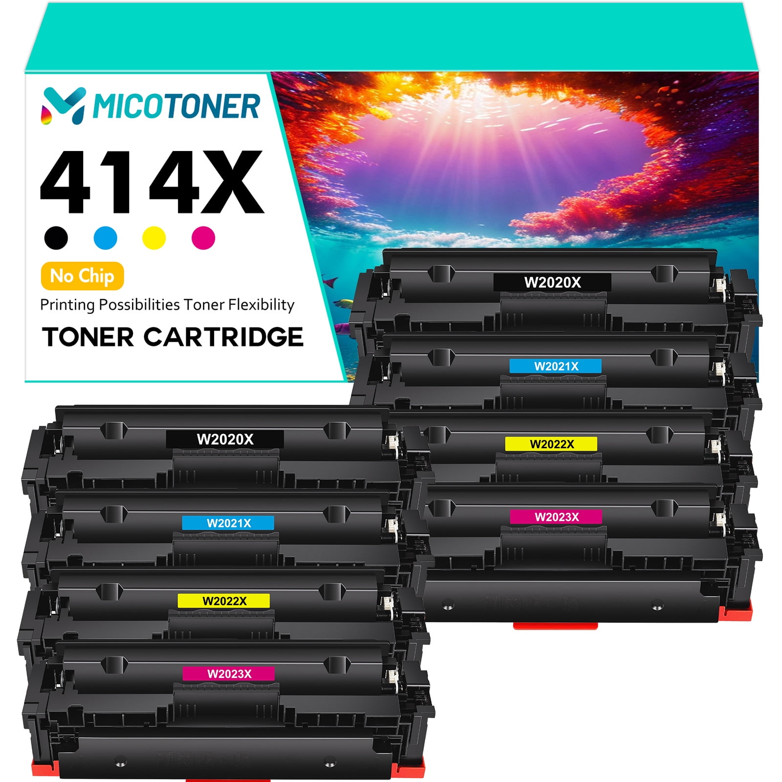 8-Pack NO Chip Compatible Toner Cartridge for HP 414X W2020X Color ...