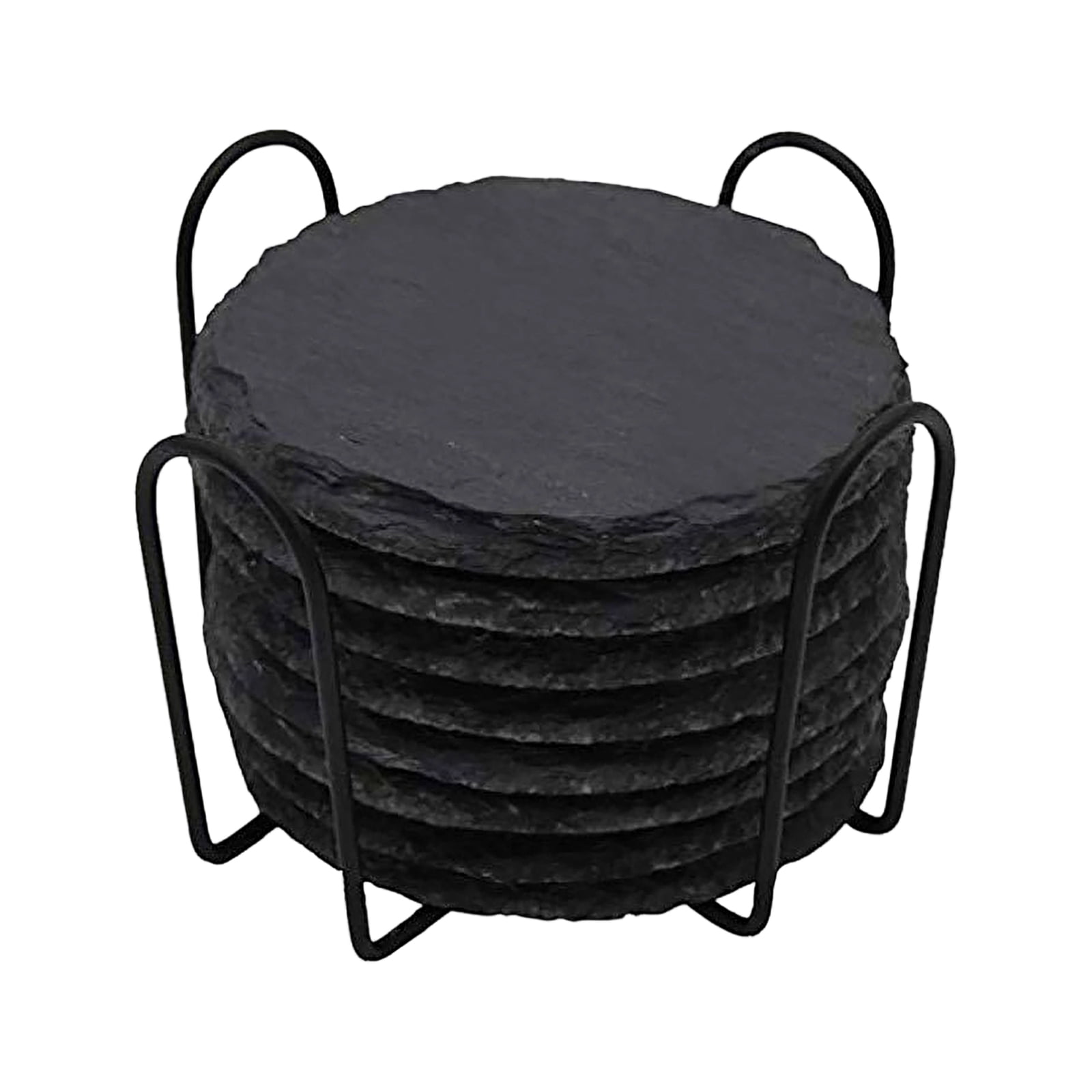 8-Pack Natural Black Stone Coasters with Metal Holder, Absorbent Drink ...