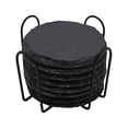 8-Pack Natural Black Stone Coasters with Metal Holder, Absorbent Drink ...