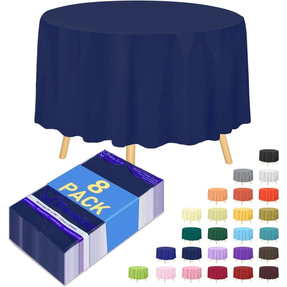 8-Pack Navy Blue Disposable Plastic Tablecloths Round 84 Inch Diameter ...