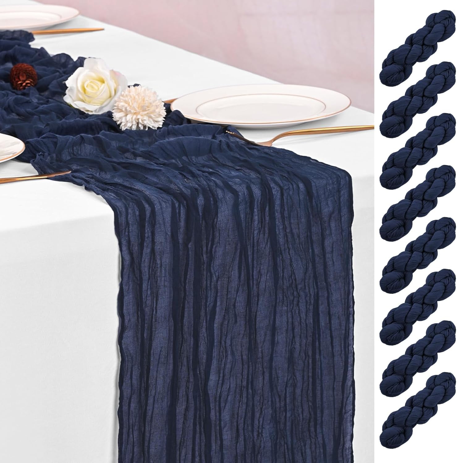 8 Pack Navy Blue Table Runners 10FT Cheesecloth Table Runner Boho Gauze ...