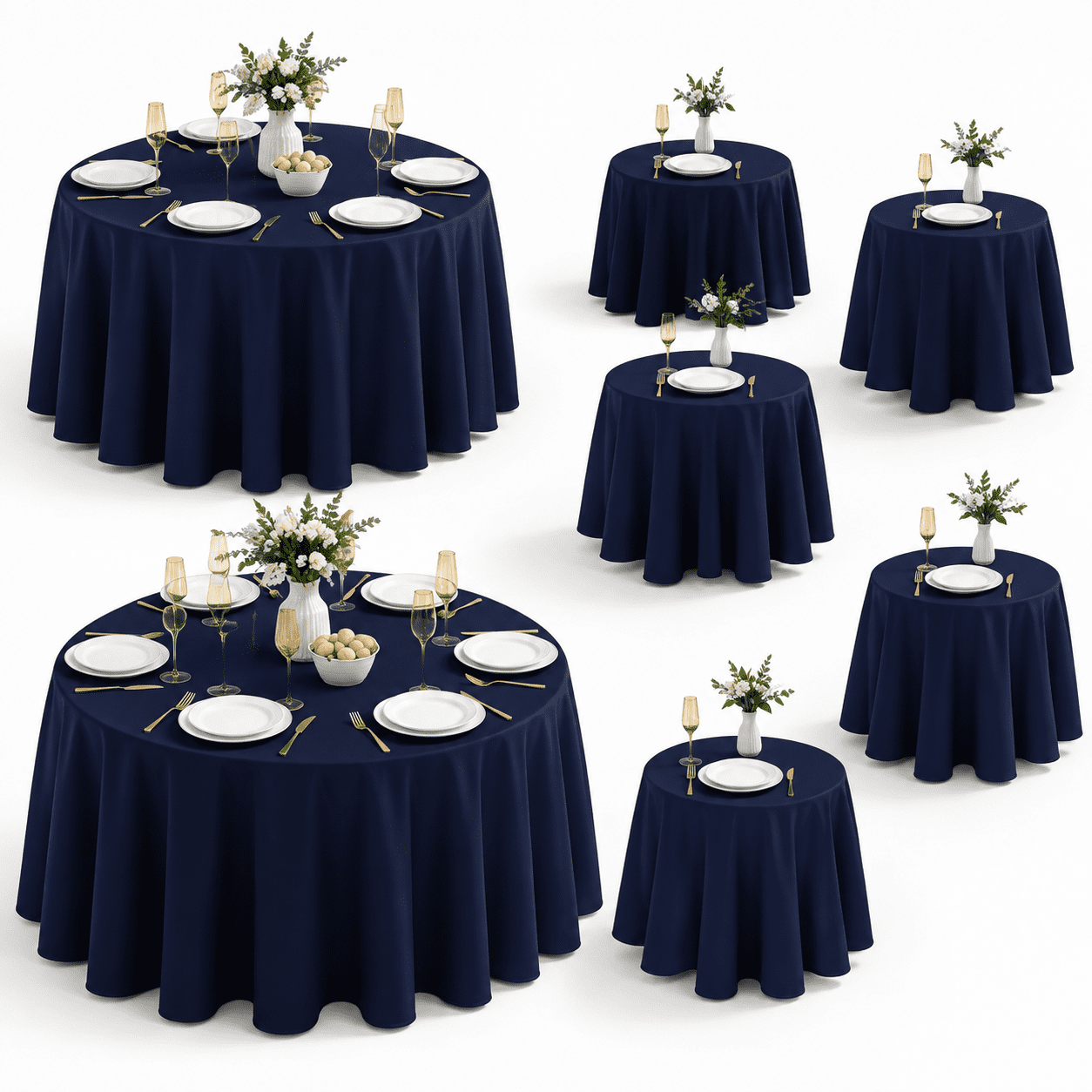 8 Pack Navy Tablecloths 120 Inch Round For 48