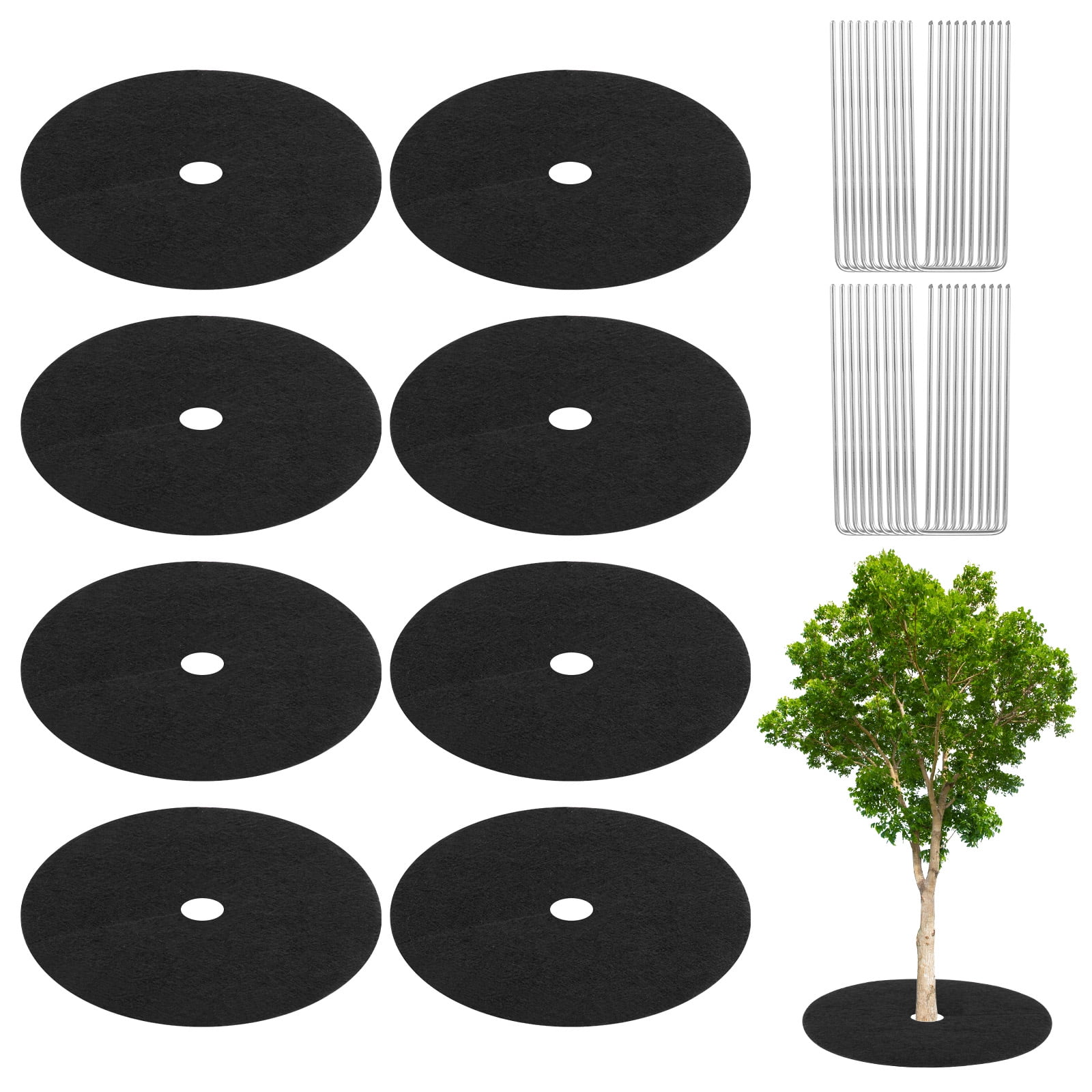 8-Pack Non-Woven Tree Mulch Ring, 16.5 Inch Tree Protector Mat W 20 Pcs ...