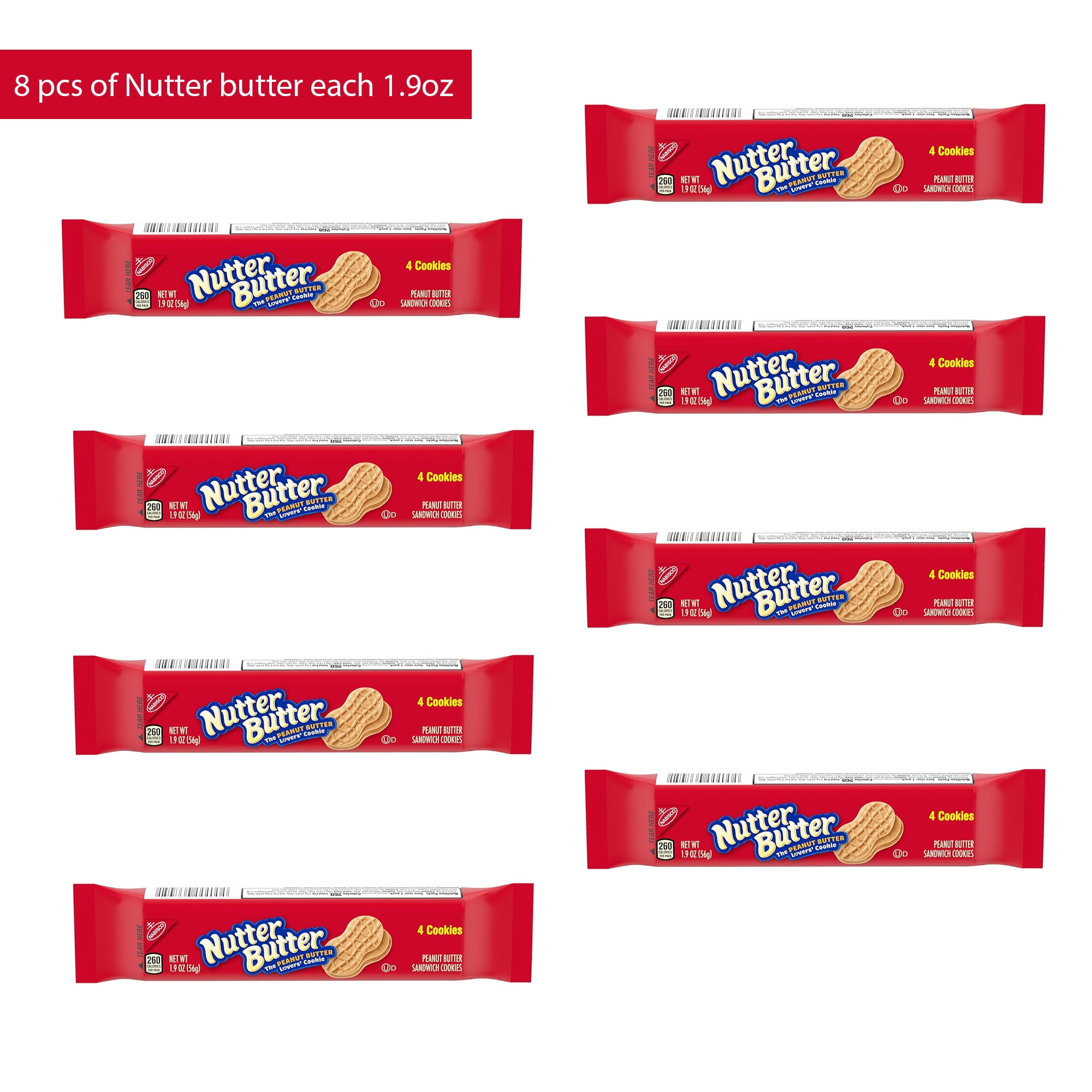 8 Pack Nutter Butter Peanut Butter Sandwich Cookies by Snacks, 1.9 Oz ...