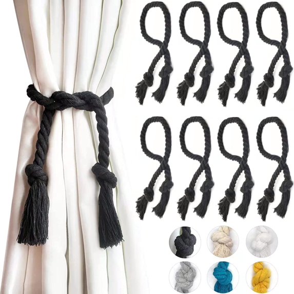 8 Pack Outdoor Curtain Tiebacks, Natural Cotton Rope Curtain Holdbacks ...