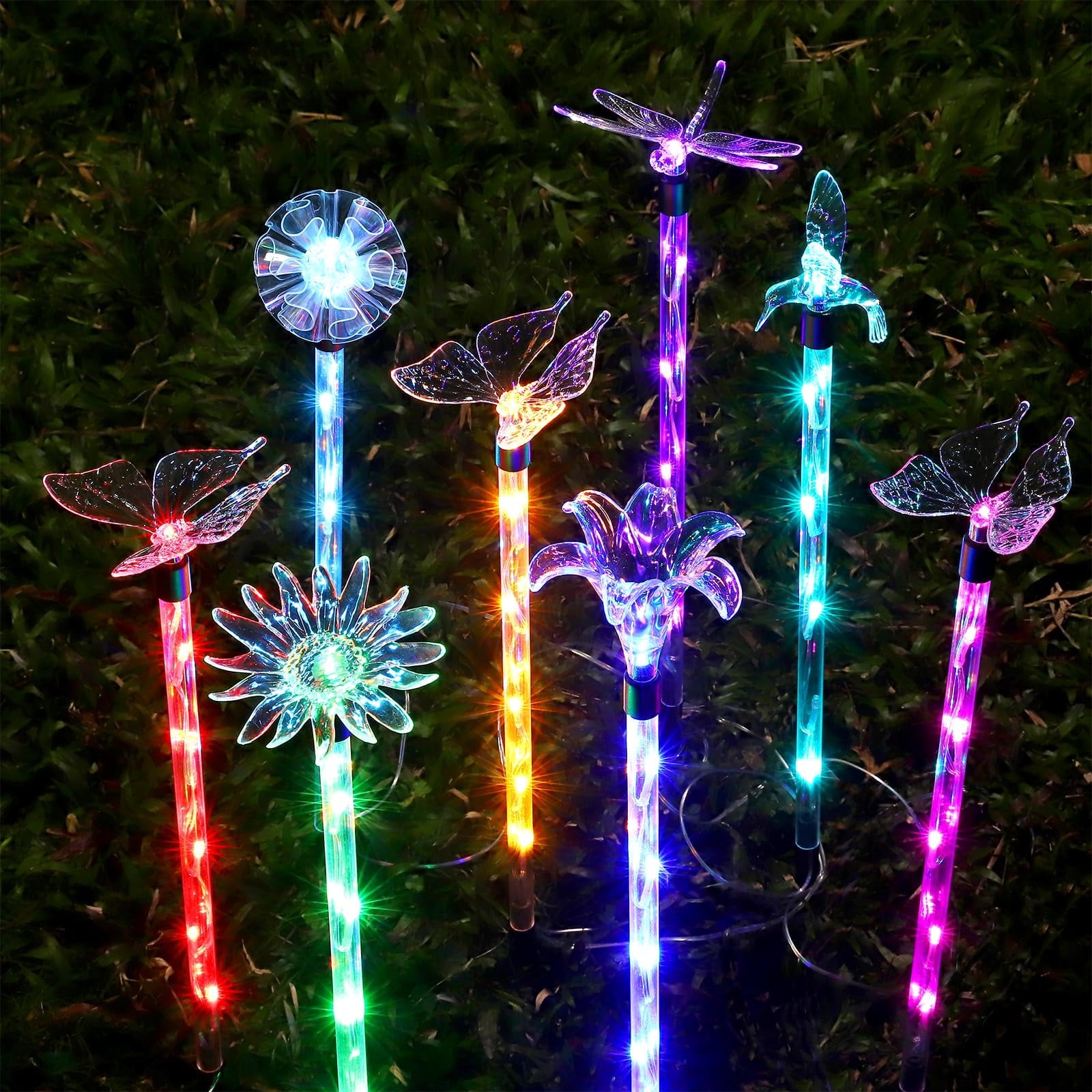 8 Pack Outdoor Solar Garden Stake Lights, Solar Butterfly Statue Lights ...