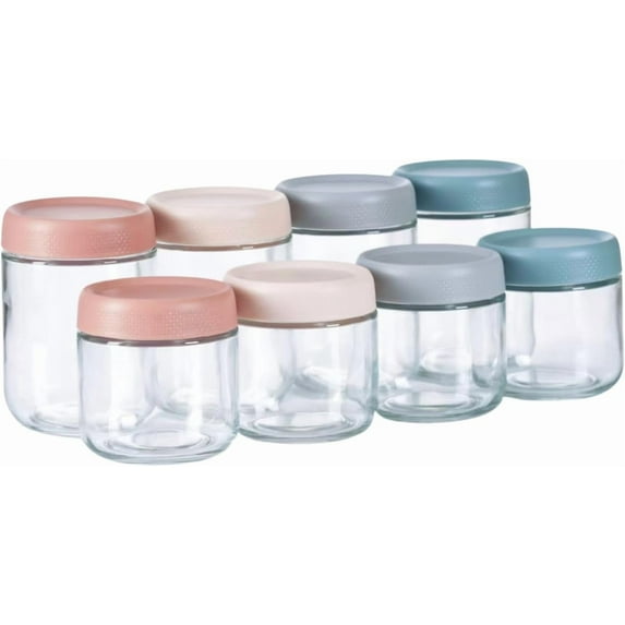 8 Pack Overnight Oats Containers with Lids, Stackable Glass Mason Jars ...