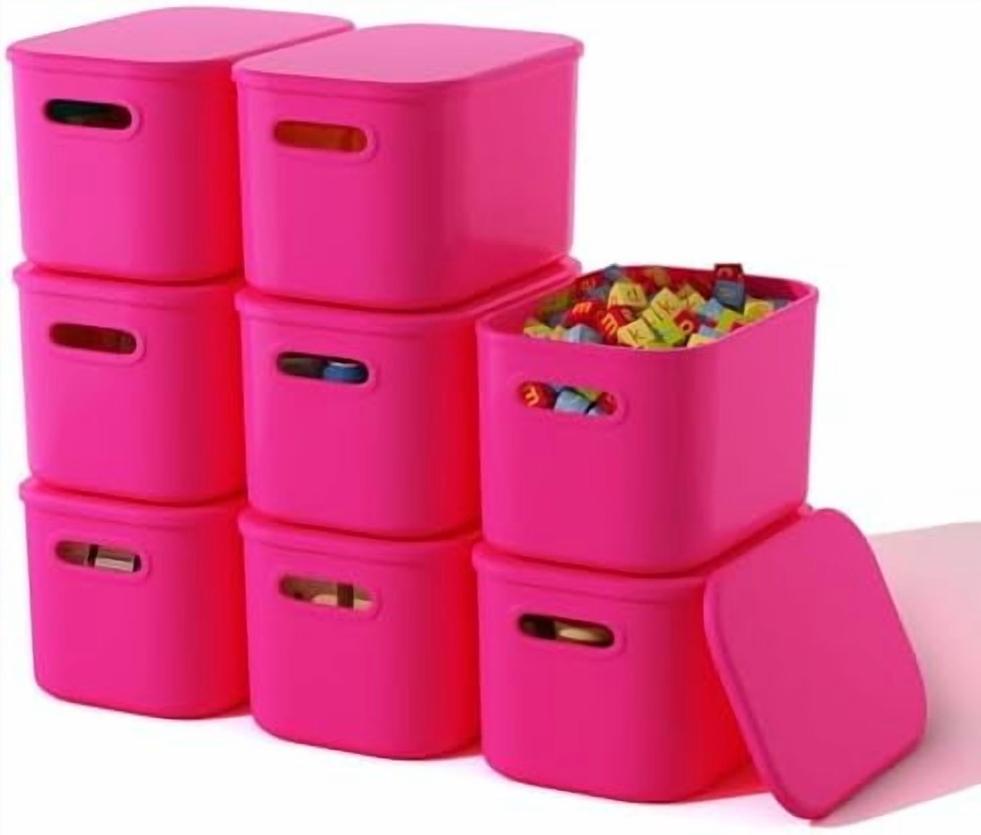 8 Pack Pink Storage Bins with Lids Stackable Storage Container for ...