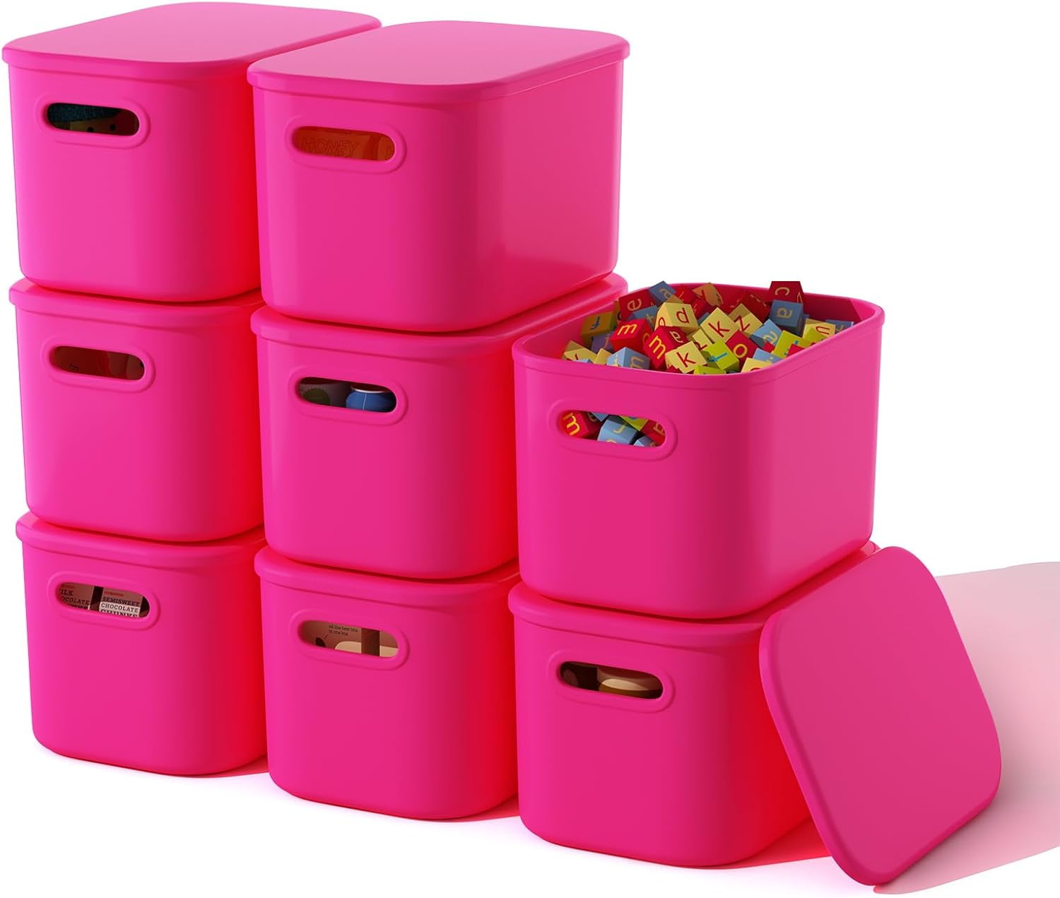 8 Pack Pink Storage Bins with Lids Stackable Storage Container for ...