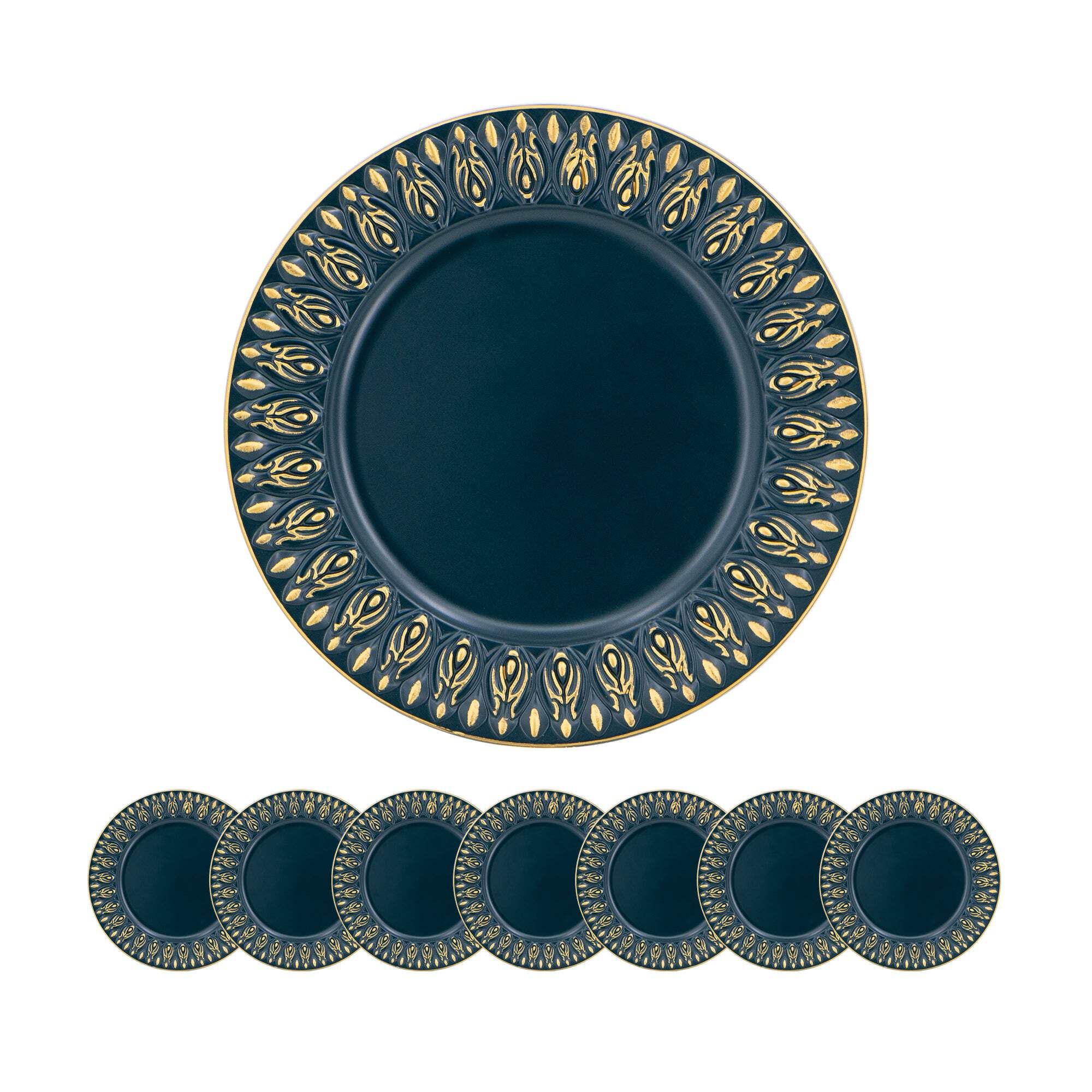 8 Pack Plastic Charger Plate, D14" Blue Gold Polypropylene - Walmart.com