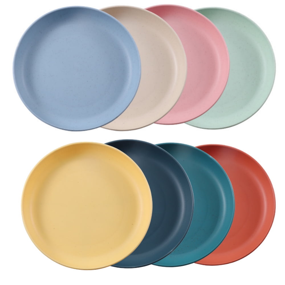 8 Pack Plastic Dinner Plates,Round Dessert Trays,Flat Dish Plate Set ...