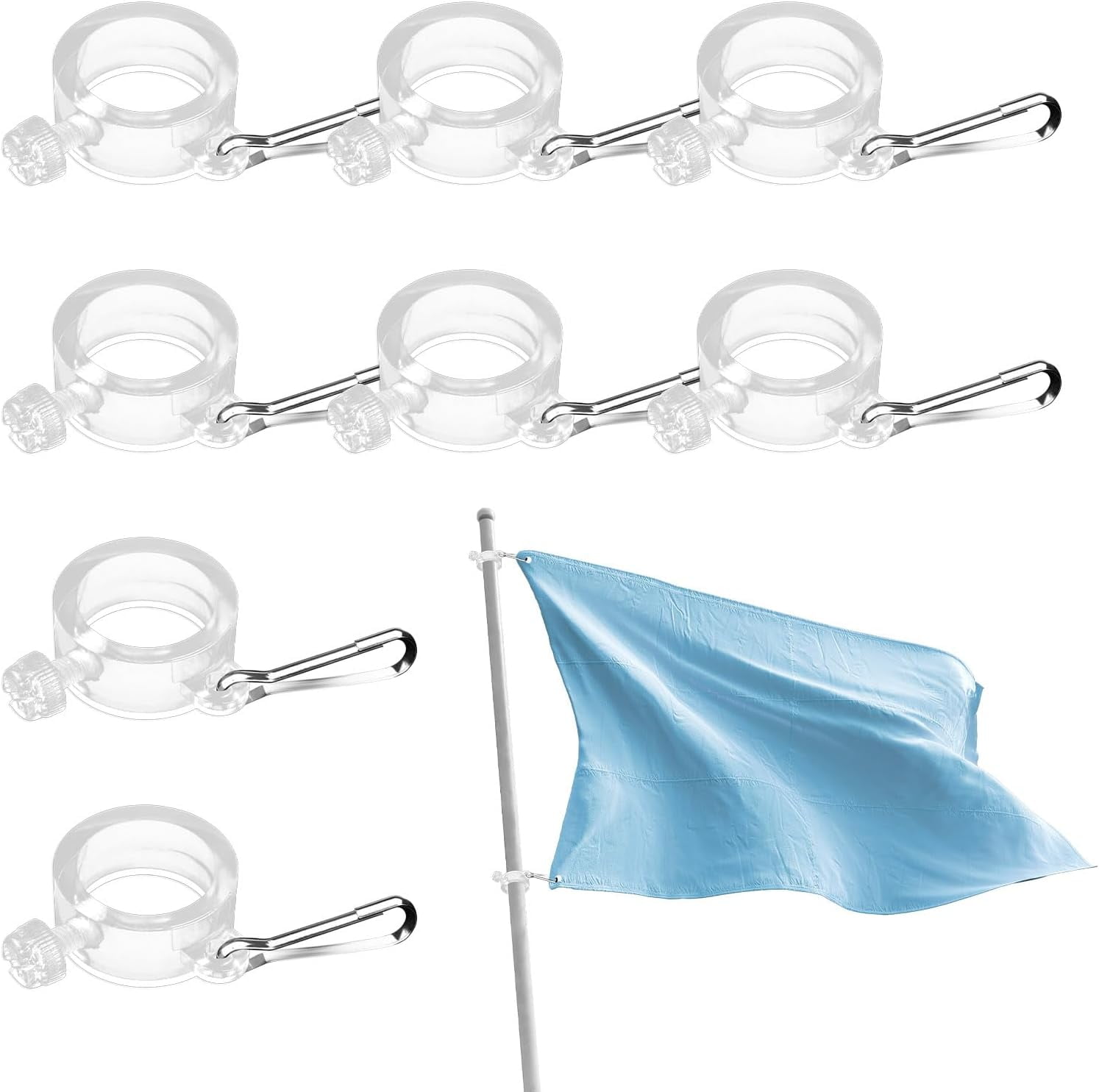 8 Pack Plastic Flag Pole Ring with Hook, Flagpole Mounting Rings Clip ...