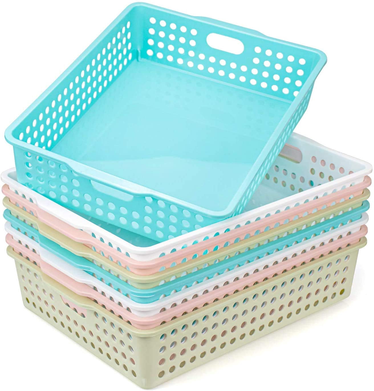 8 Pack Plastic Storage Baskets - Colorful Paper Organizer Shelf Bins ...