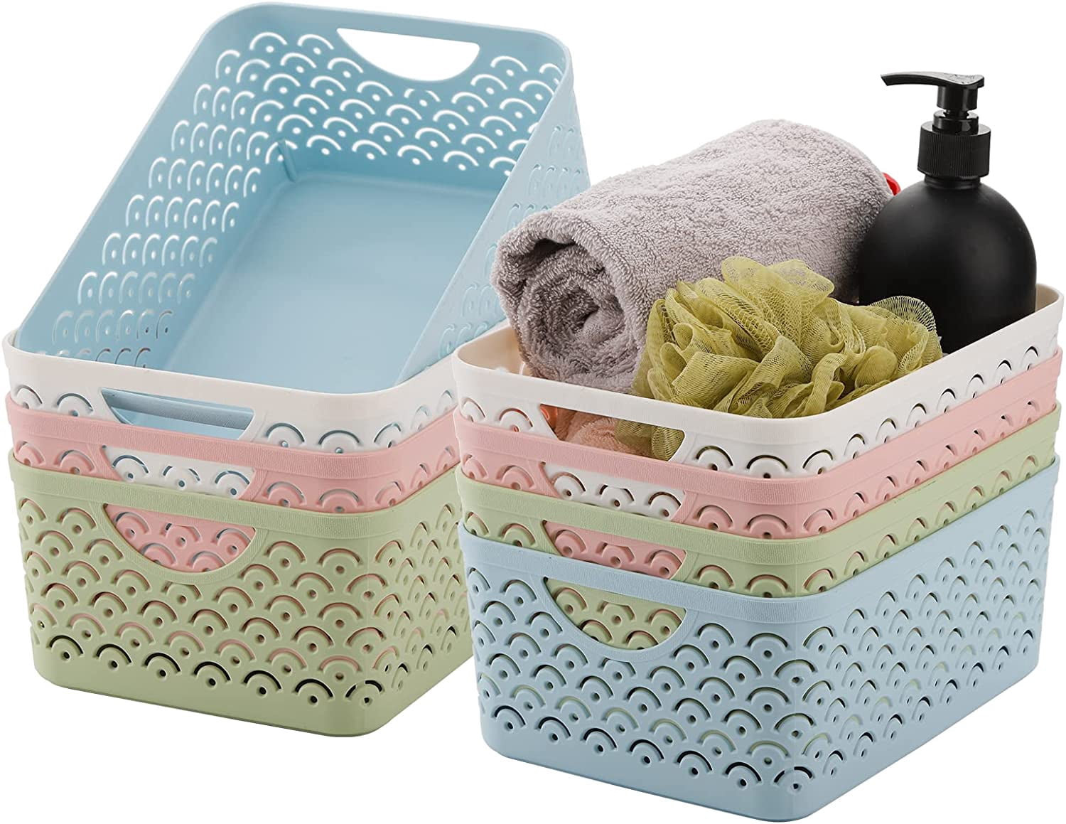 8 Pack Plastic Storage Baskets with Handle, Portable Office Desktop ...