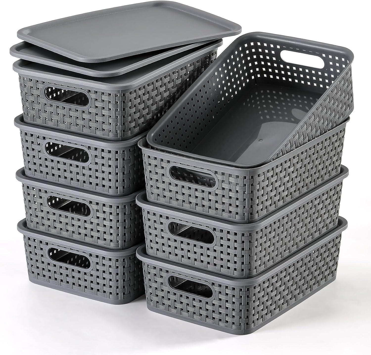 [ 8 Pack ] Plastic Storage Baskets With Lids, Small Pantry Organization ...