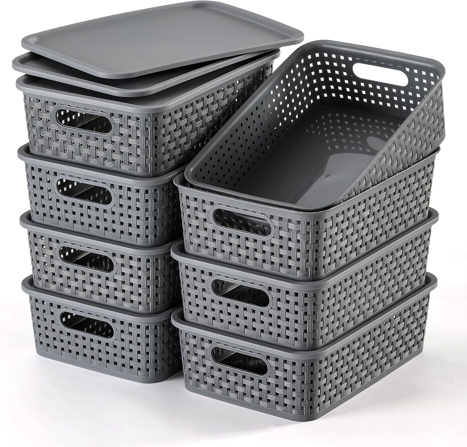 [ 8 Pack ] Plastic Storage Baskets With Lids, Small Pantry Organization ...