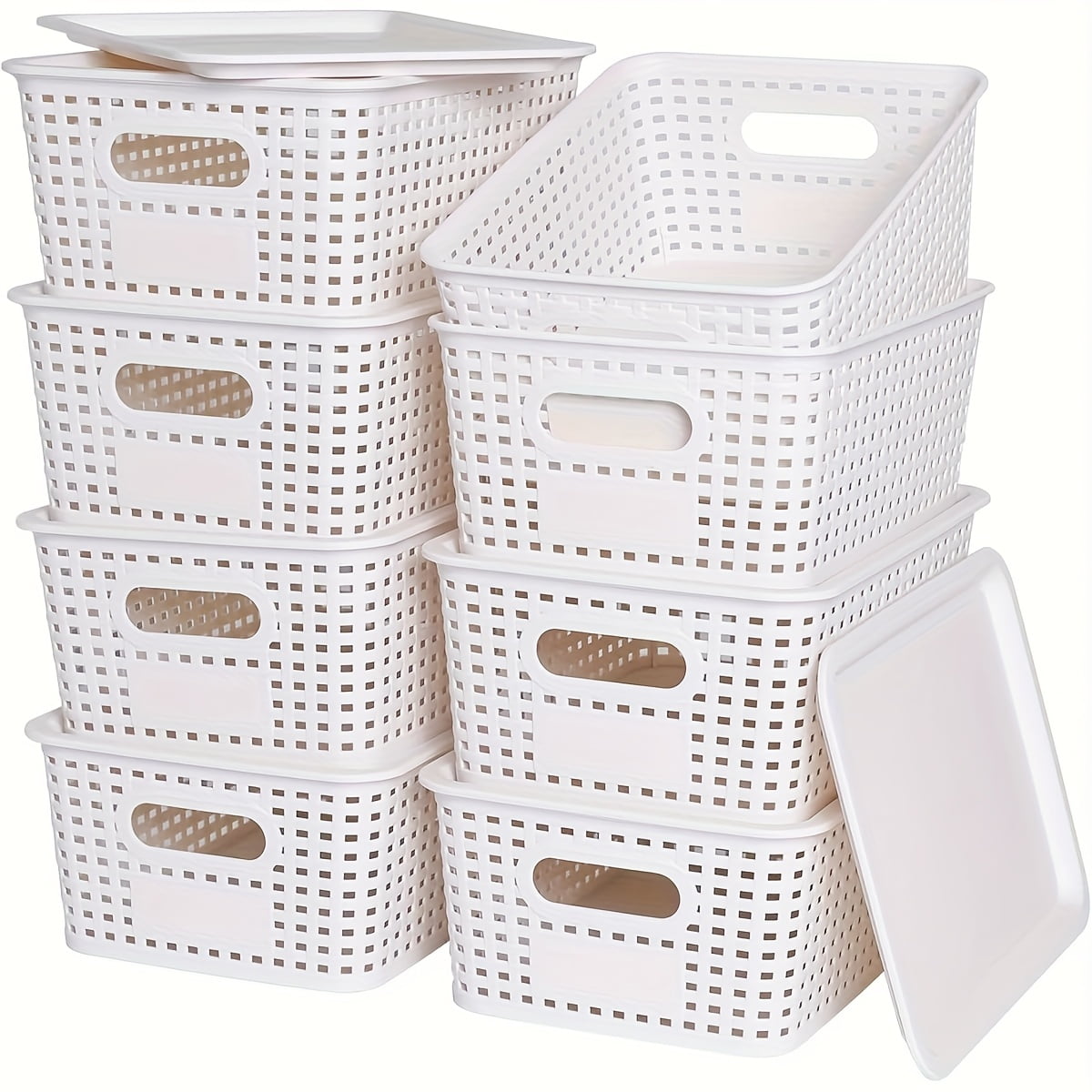 8-Pack Plastic Storage Bins with Lids - White Rectangular with Multiple ...