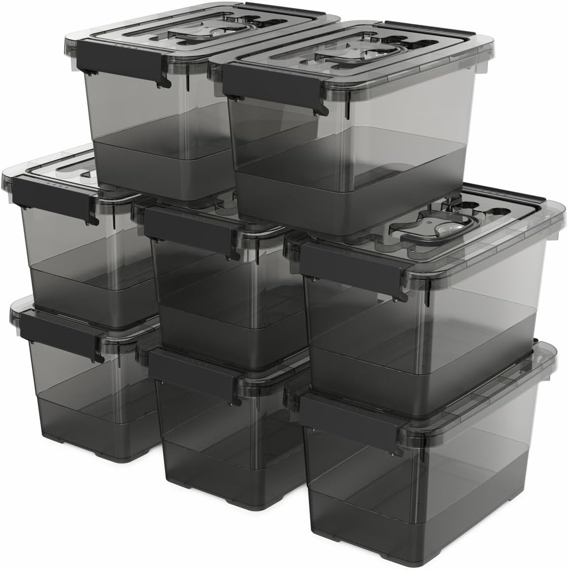 8 Pack Plastic Storage Latch Bins, 4 Quart Clear Plastic Handle Box ...
