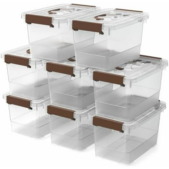 8 Pack Plastic Storage Latch Bins, 4 Quart Clear Plastic Handle Box ...
