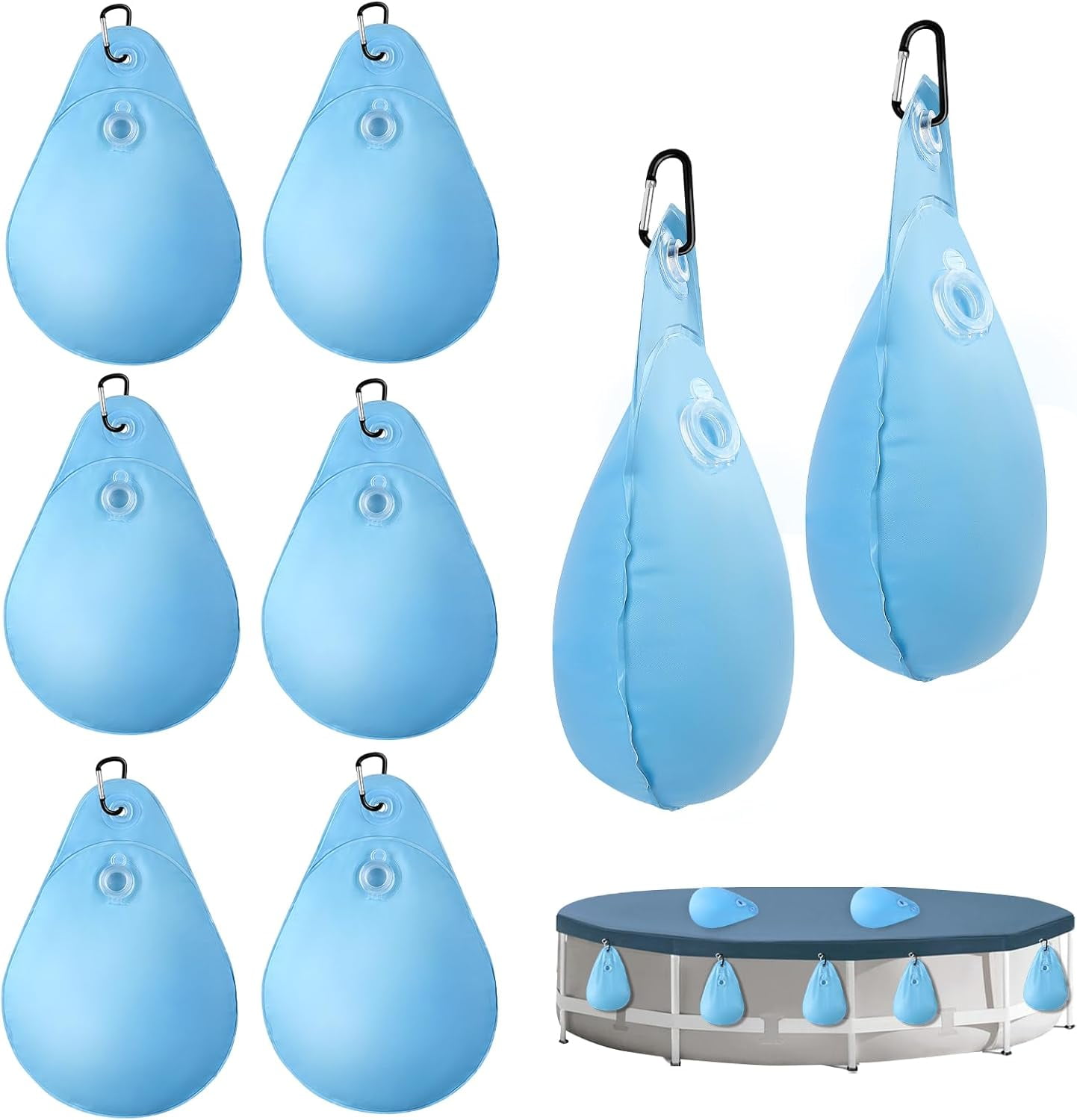 8 Pack Pool Cover Weights with Hooks, Leakproof Swimming Pool Cover ...
