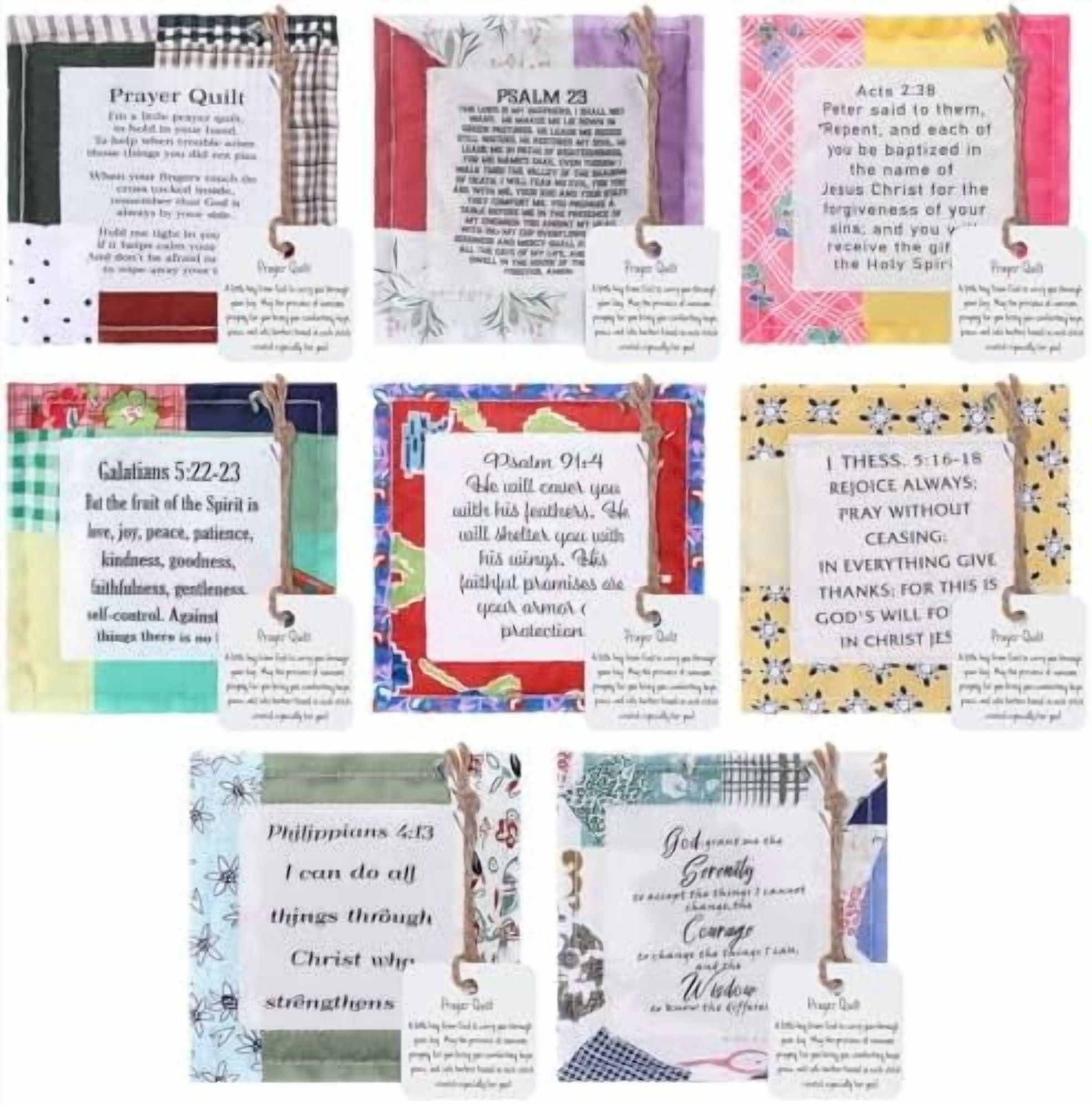 8 Pack Prayer Quilt with Cross Inside Squares Pocket Mini Scripture ...
