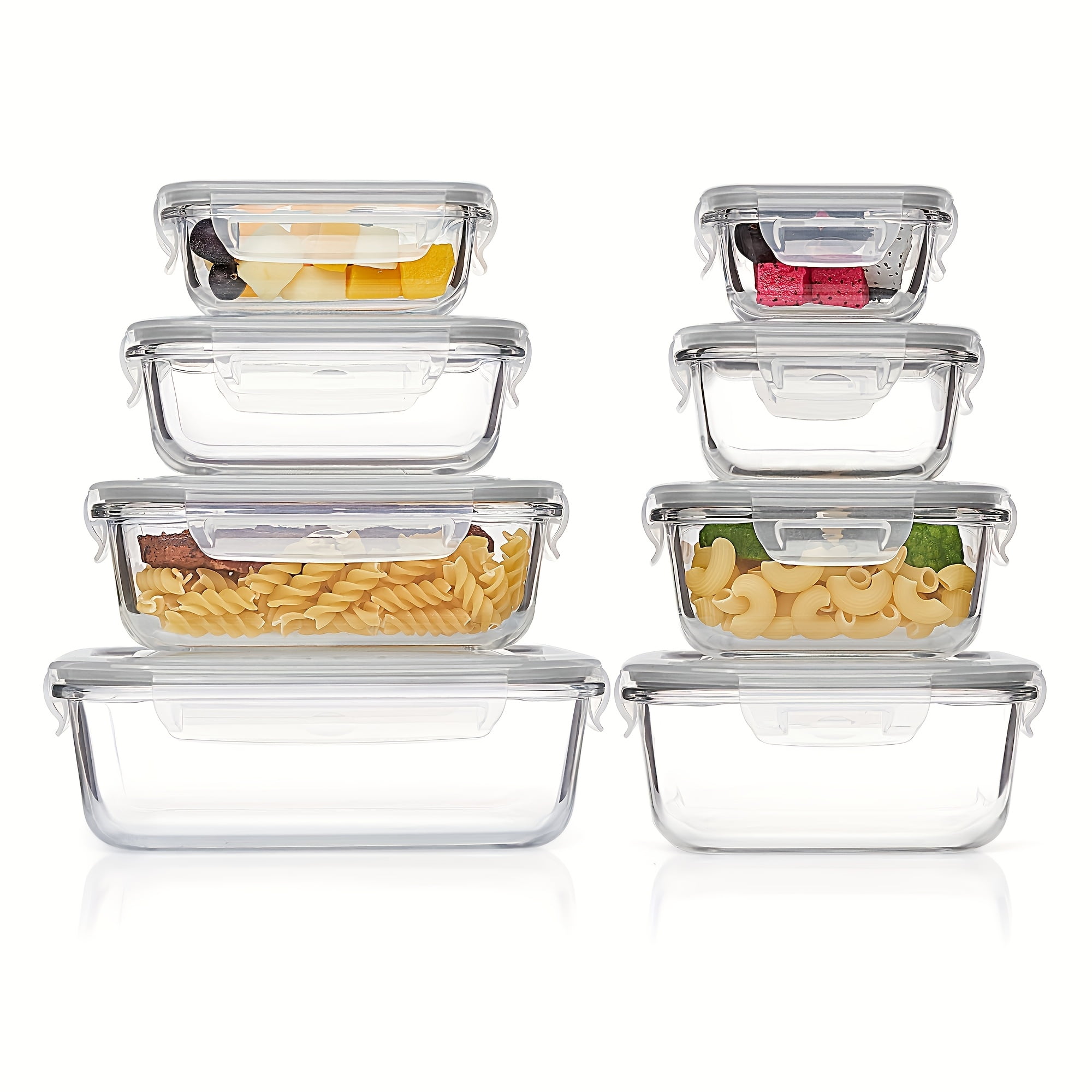 8 Pack Premium Glass Food Storage Containers - Airtight, Leak-Proof ...