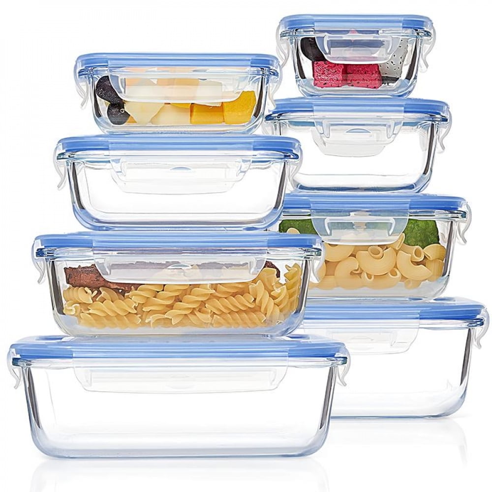 8 Pack Premium Glass Food Storage Containers - Airtight, Leak-Proof ...