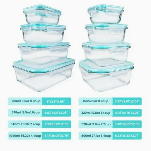 8 Pack Premium Glass Food Storage Containers - Airtight, Leak-Proof ...