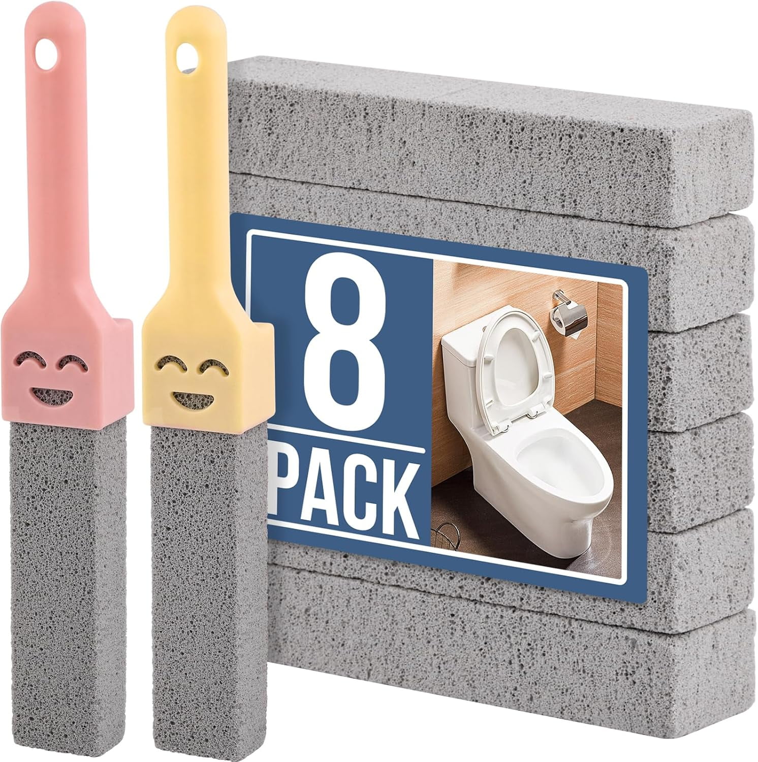 8 Pack Pumice Stone Scouring Sticks with 2 Universal Handles, Grey ...