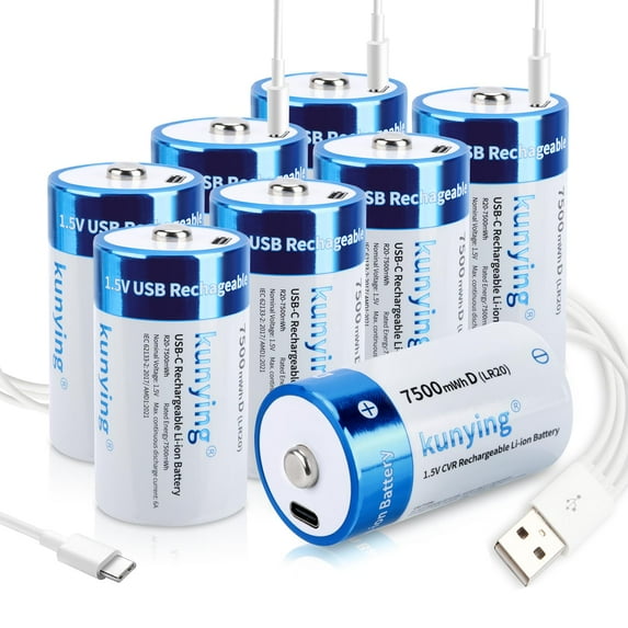 8 Pack Rechargeable Lithium D Cell Batteries,Long-Lasting 1.5V 7500mWh D Size Battery with 4-in ...