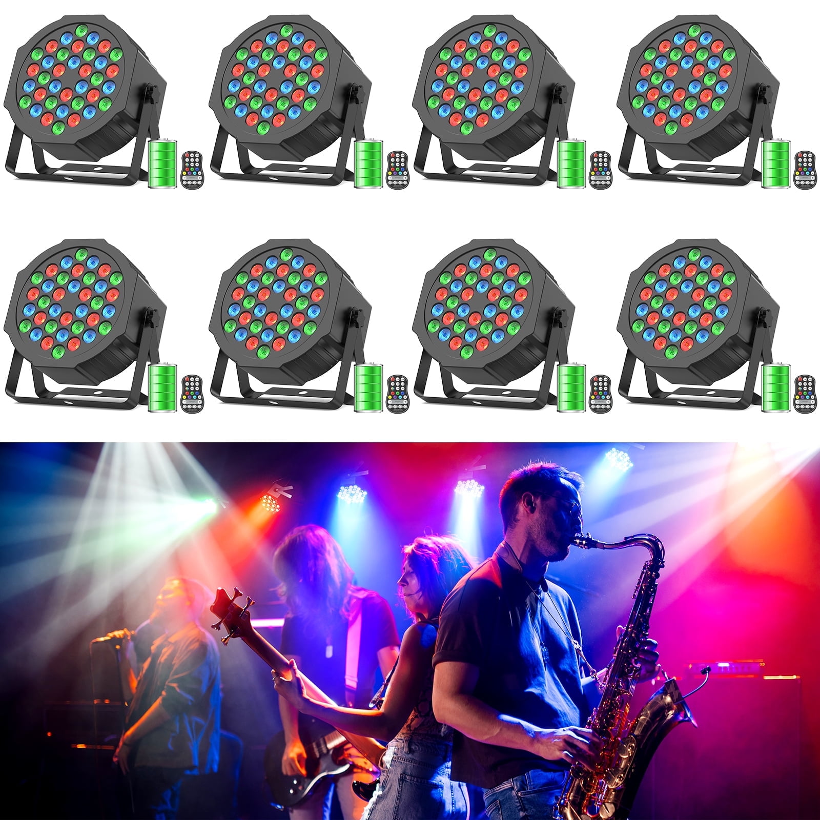 8 Pack Rechargeable Par Lights 36W RGB Battery Powered, Wireless LED ...