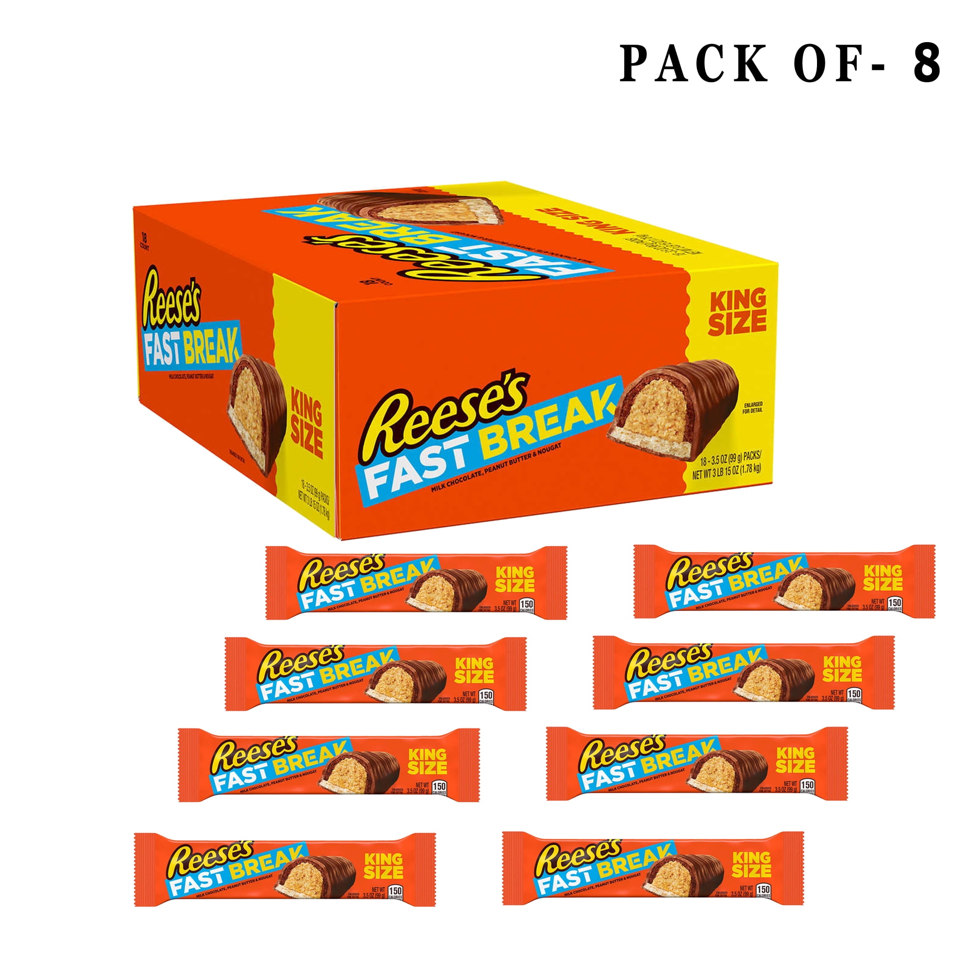 8 Pack Reese's Fast Break King Size Snack Bar | 3.5 Oz Per Bar | Buy ...