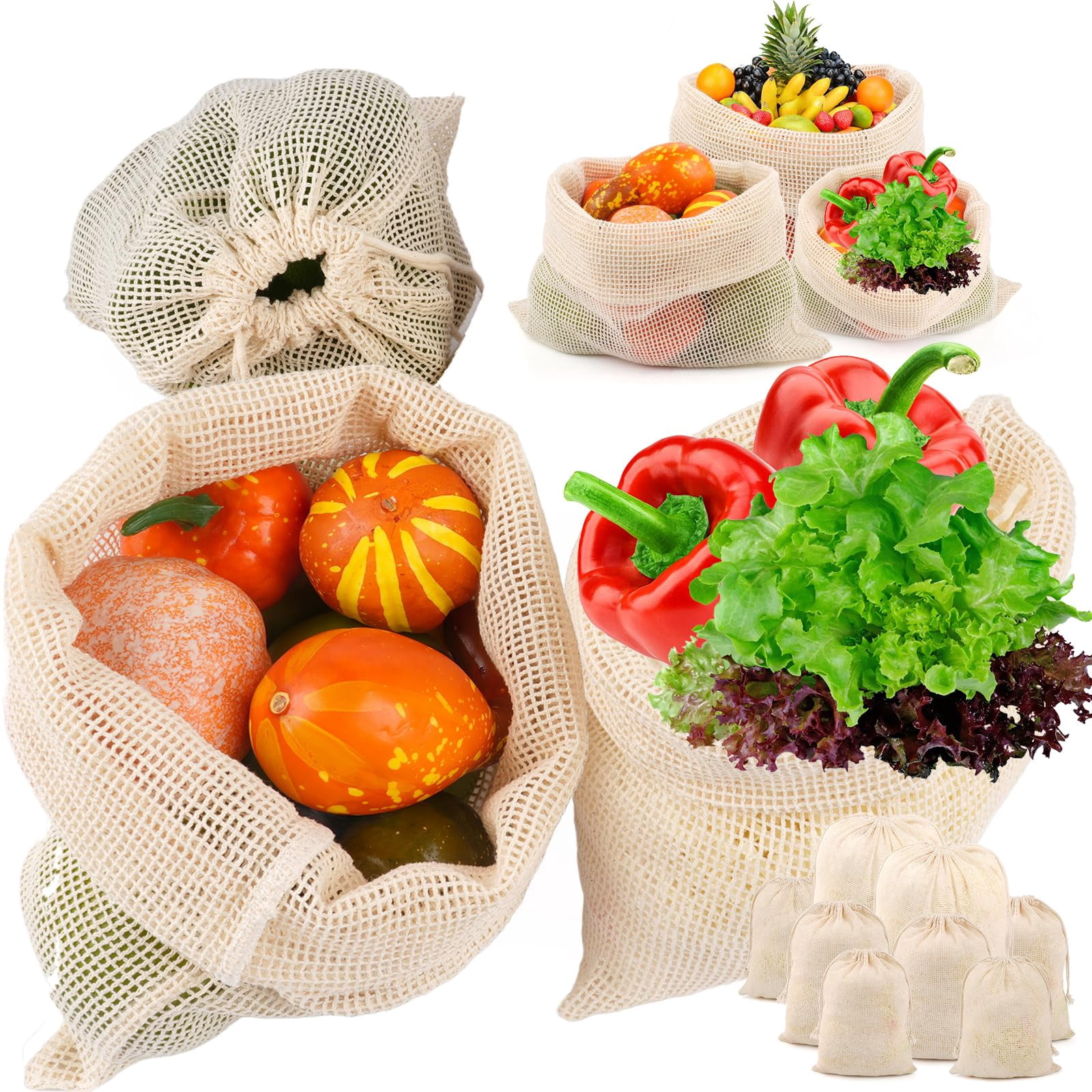 8 Pack Reusable Produce Bags, Mesh Produce Bags, Reusable Vegetable ...