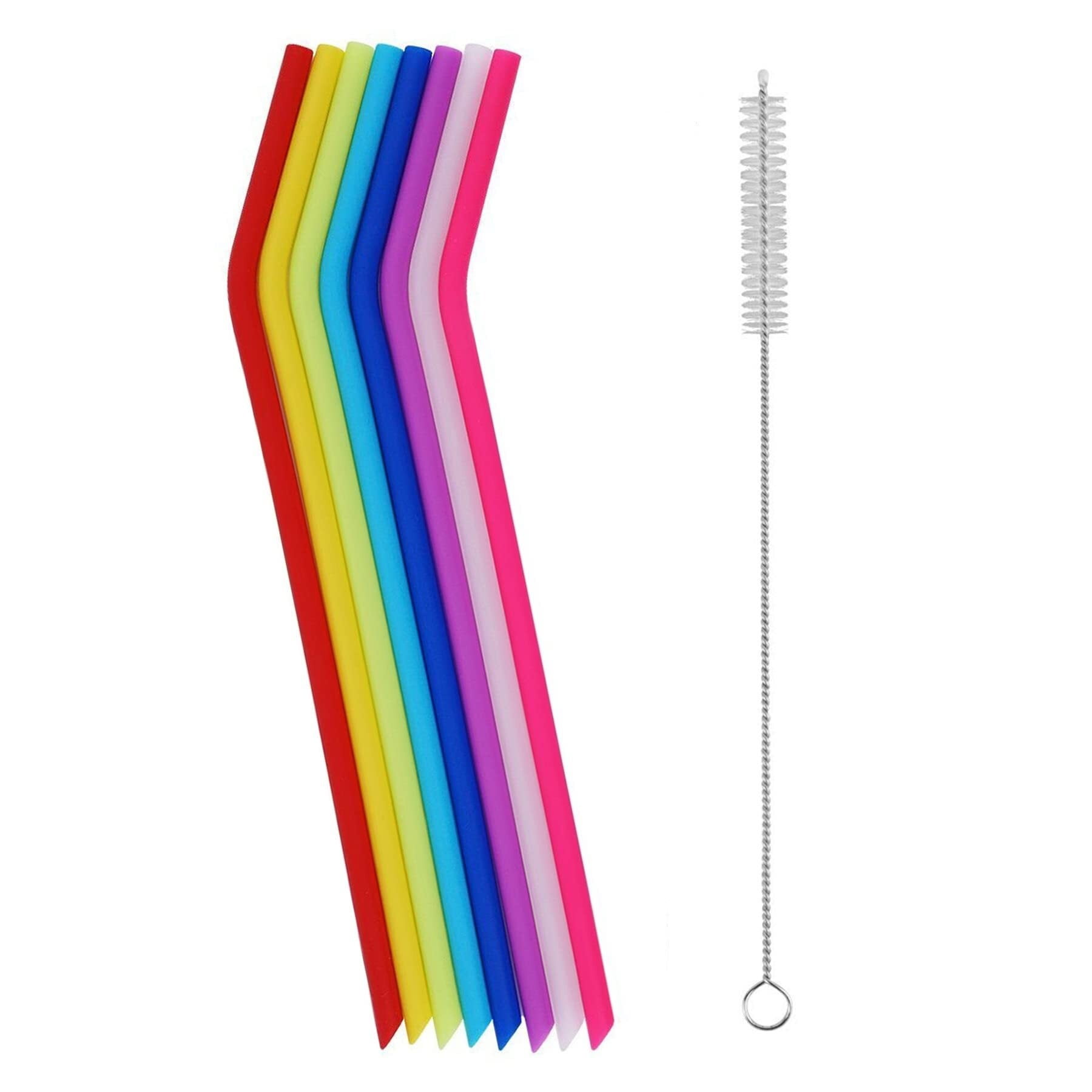A 8 Pack Reusable Regular Size Silicone Drinking Straws with 1 Cleaning ...