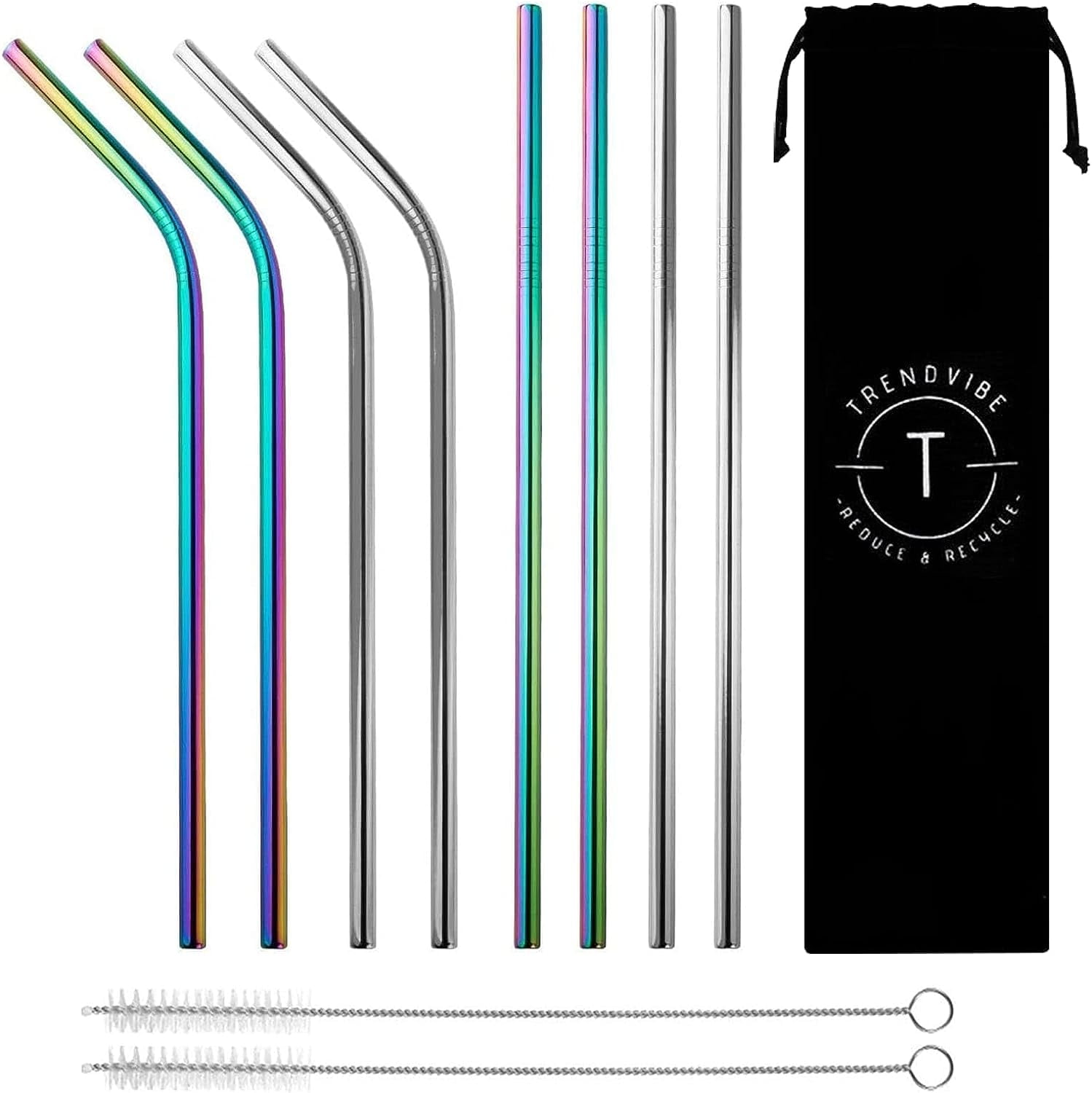 8-Pack, Reusable Stainless Steel Metal Straws with Case – Colorful ...