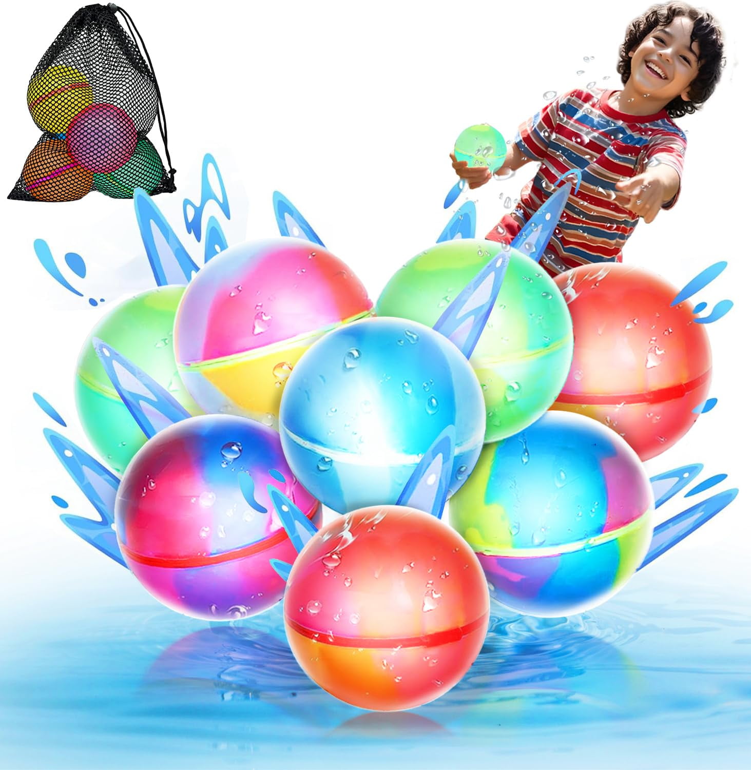 【8 Pack】Reusable Water Balloons, Fast Self-Sealing for Kids Adults ...
