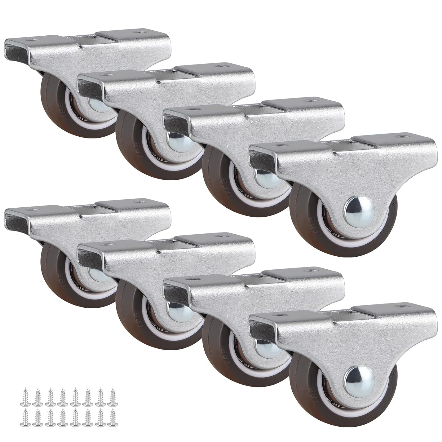 8-Pack Rigid Casters 1", Low Profile Caster Wheel, Top Plate Fixed ...