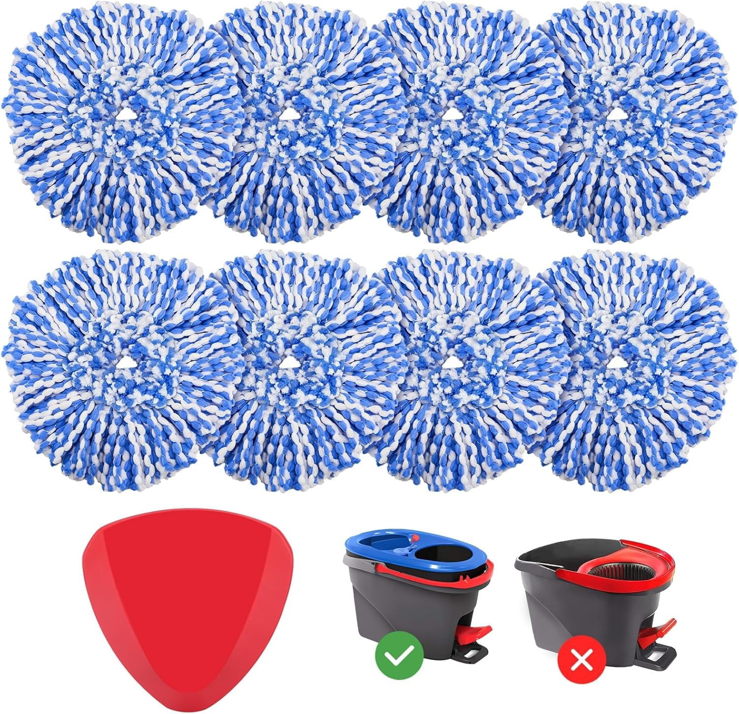 8 Pack RinseClean Spin Mop Refills with 1 Rotating Mop Base Compatible ...